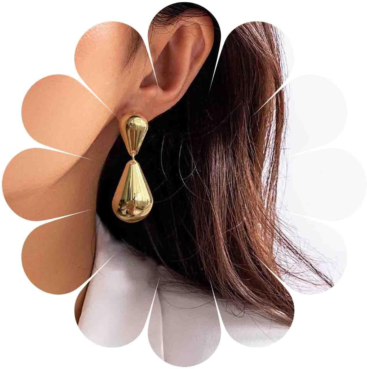 Exaggerated Metal Dangle Drop Earrings Gold Teardrop Earrings Chunky ...