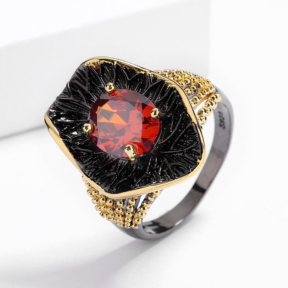 Exaggerated irregular black gold ring 2025 new red zircon jewelry ...