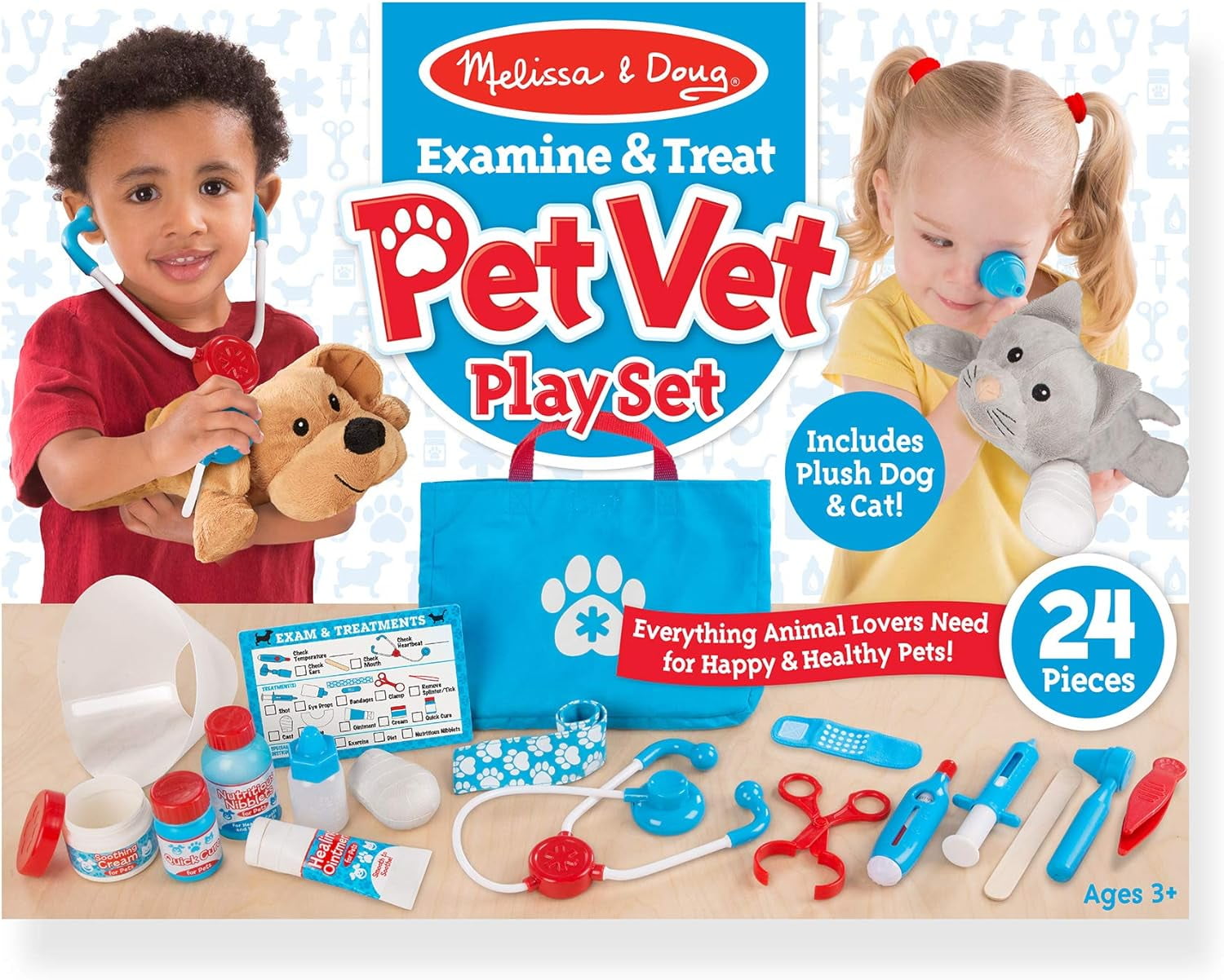 Examine and Treat Pet Vet Play Set (24 pcs) - Kids Veterinary Play Set ...