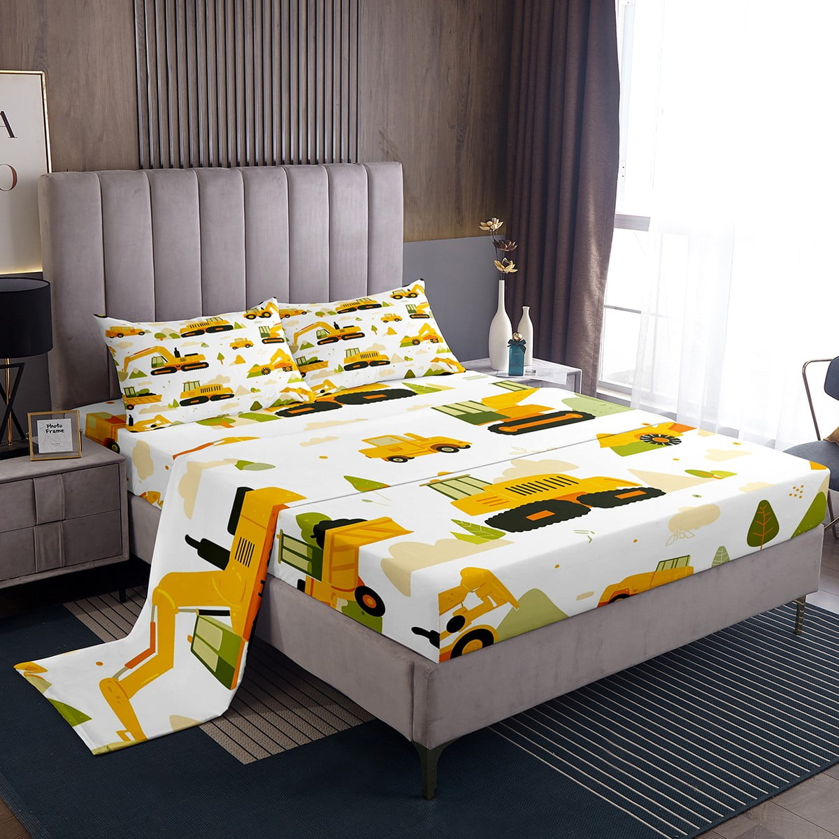 Excavator Bed Sheets King Size And,Construction Truck Print Sheets ...
