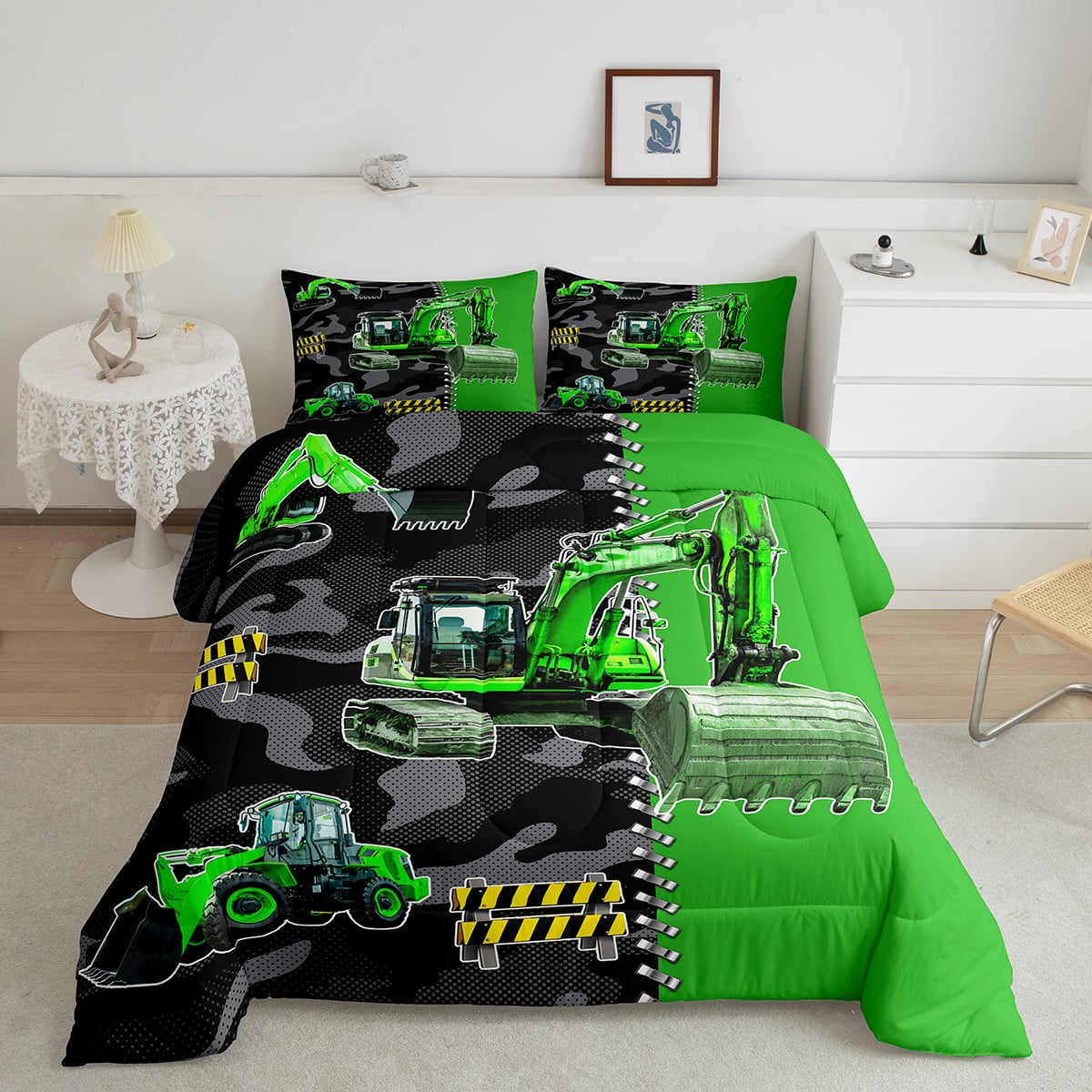 Excavator Bedding Set Construction Twin Comforter Set,Big Wheel Car ...