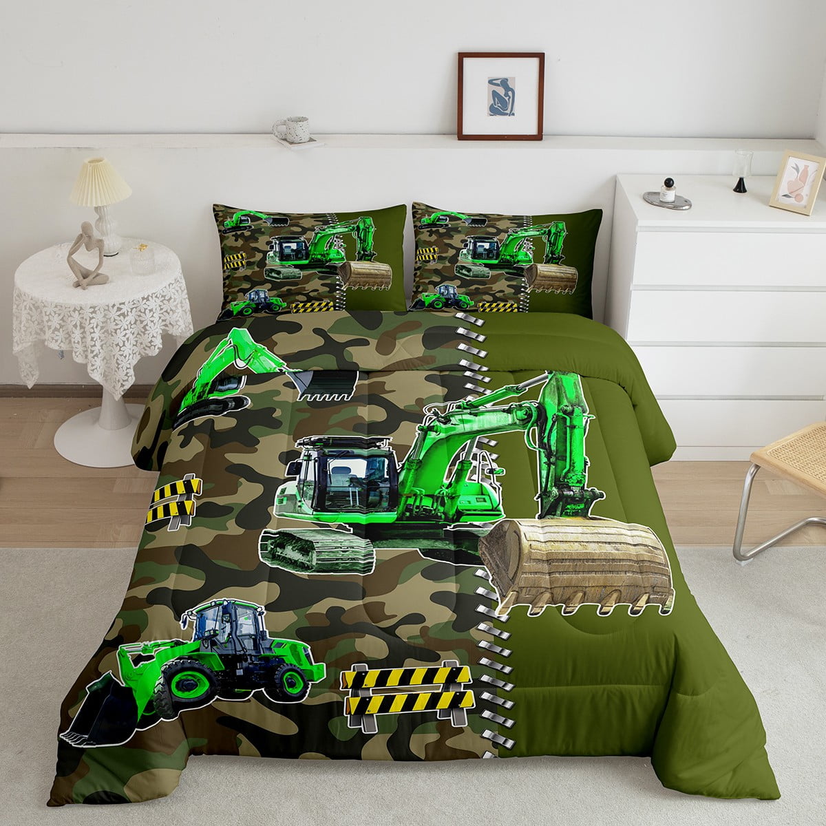 Excavator Bedding Set Construction Twin Comforter Set,Big Wheel Car ...