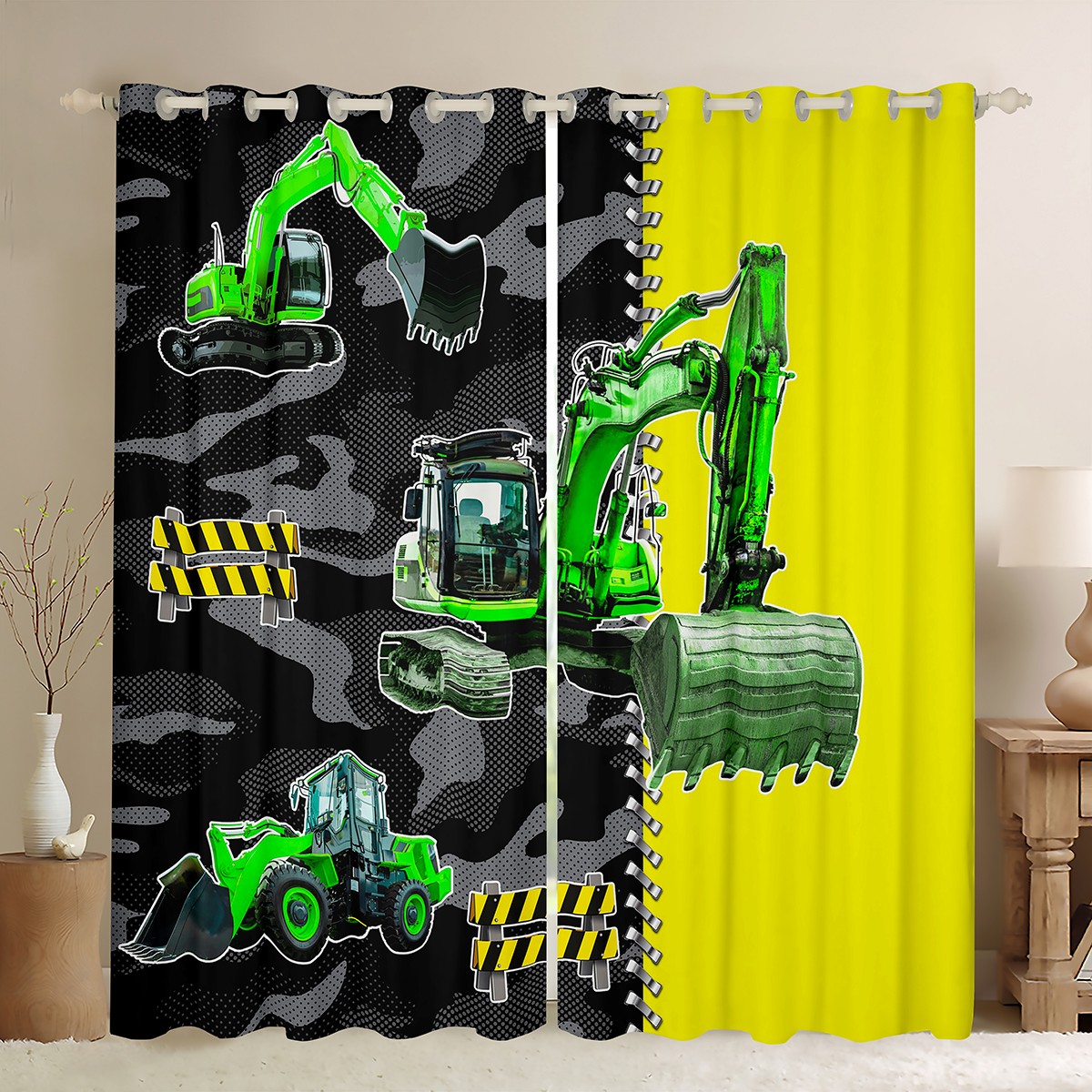 Excavator 30%-50% Blackout Curtains Construction Curtains,Big Wheel Car ...
