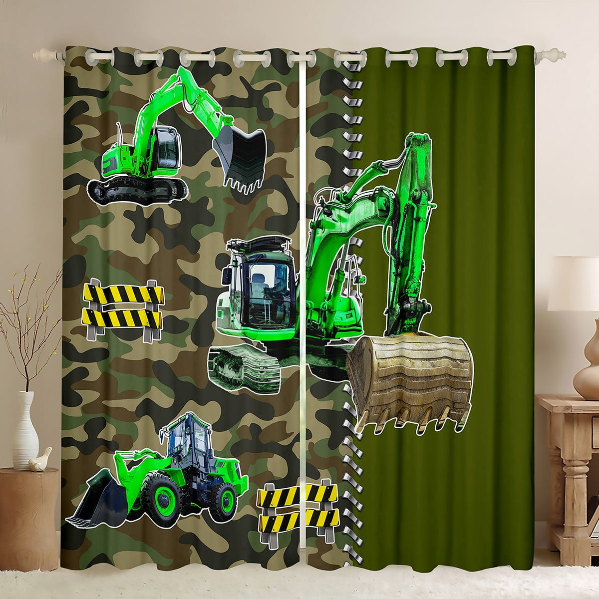 Excavator Blackout Curtains Construction Curtains,Big Wheel Car Brown ...