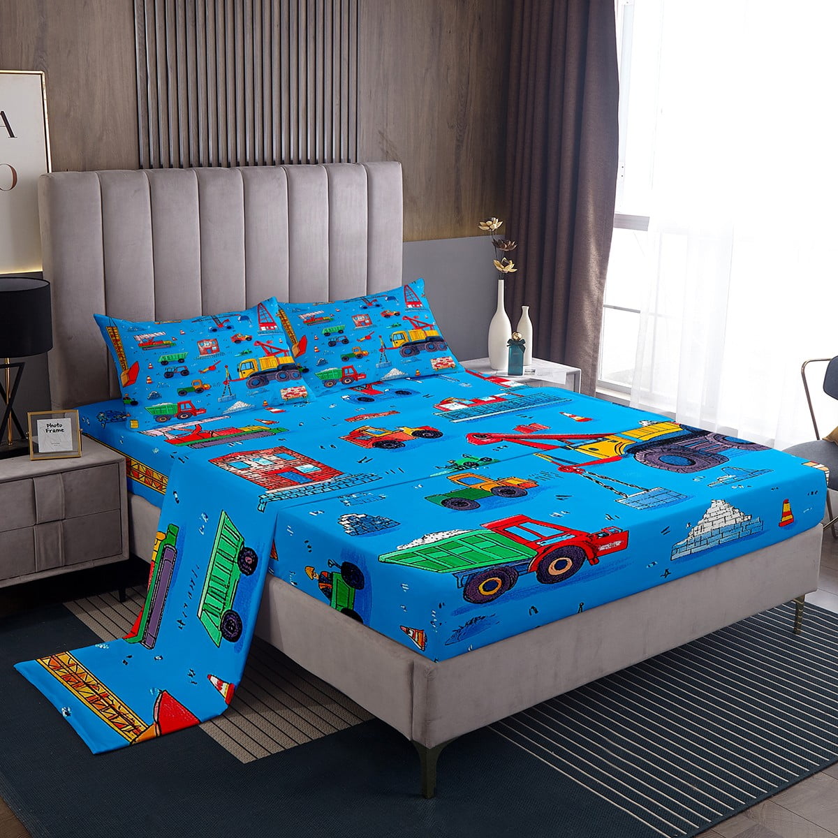 Excavator Car Bed Sheets Set Queen,Construction Vehicles Sheet Set ...