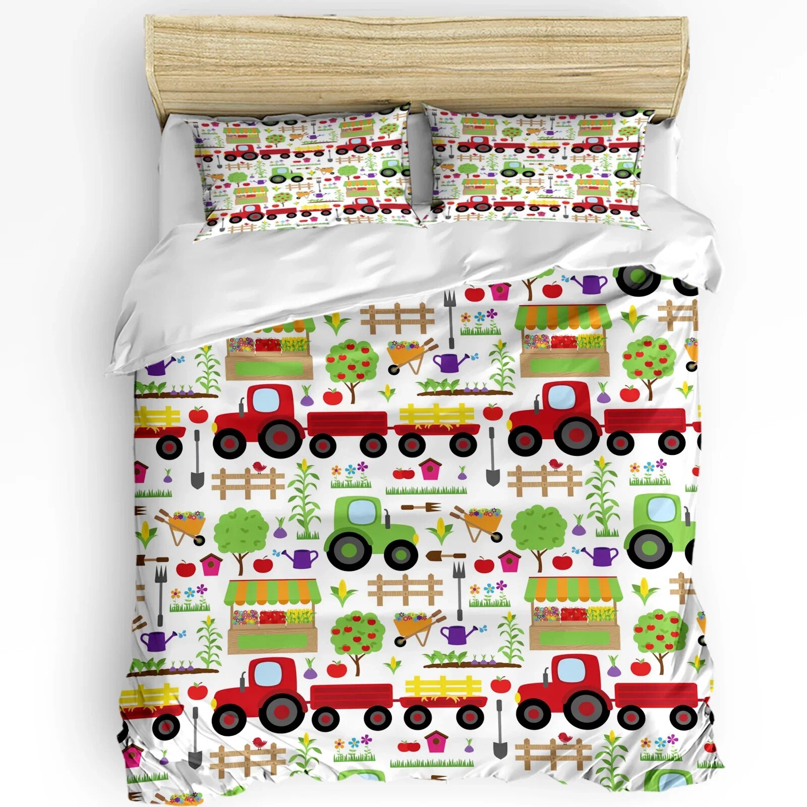Excavator Car Vehicle Road Sign 3pcs Bedding Set For Bedroom Double Bed ...