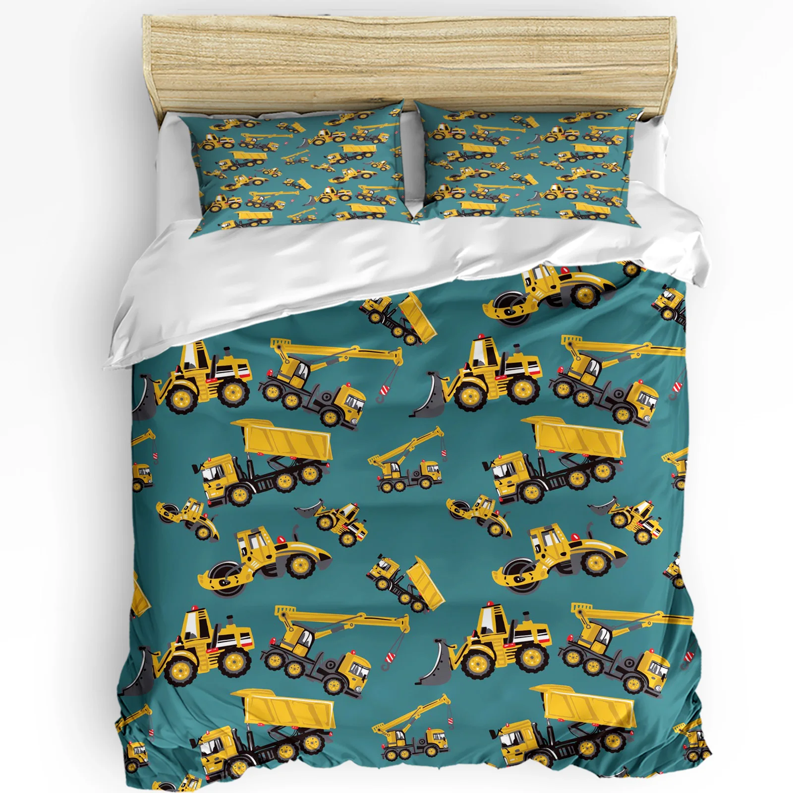 Excavator Car Vehicle Road Sign 3pcs Bedding Set For Bedroom Double Bed ...