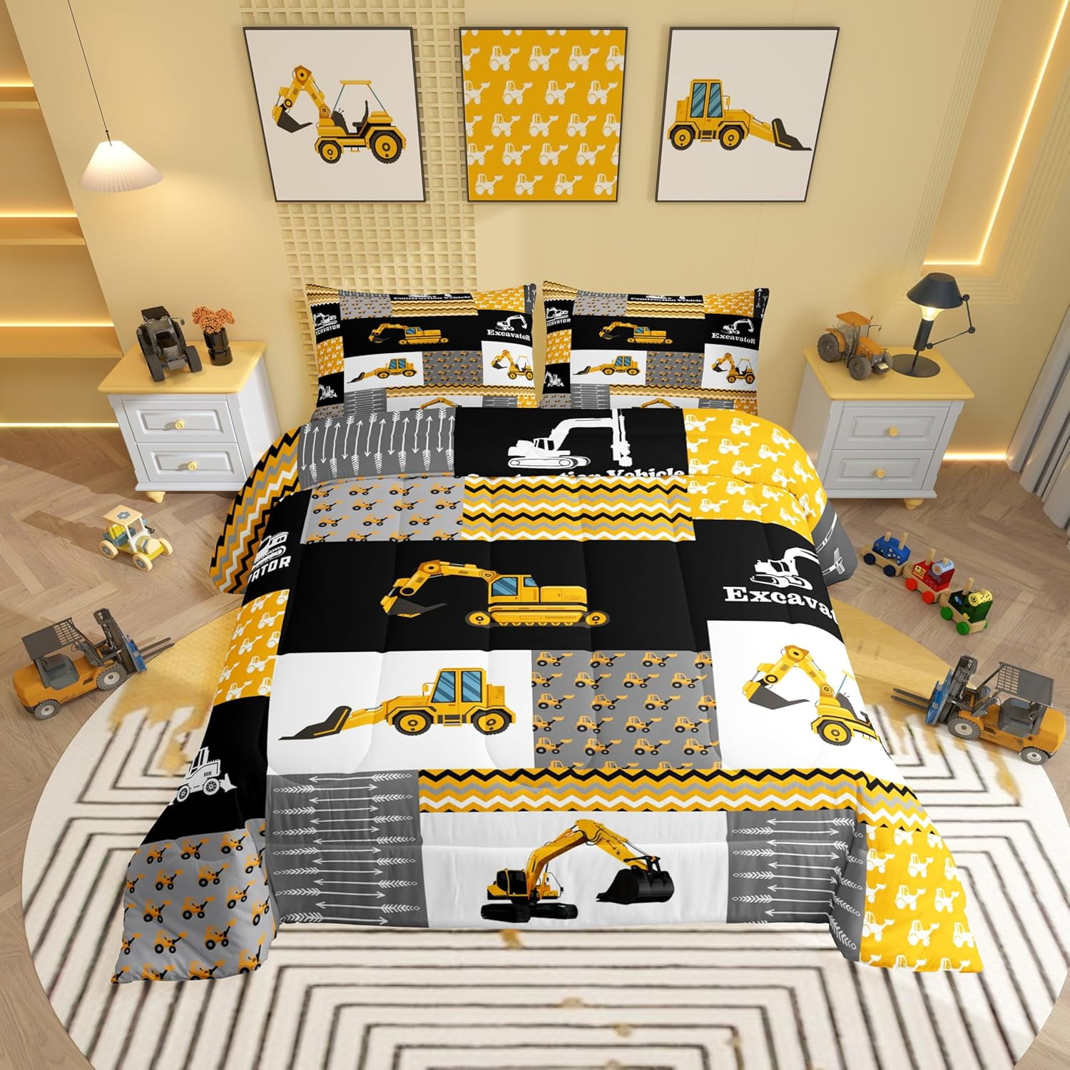 Excavator Comforter Construction Vehicles Comforter Set Equipment ...