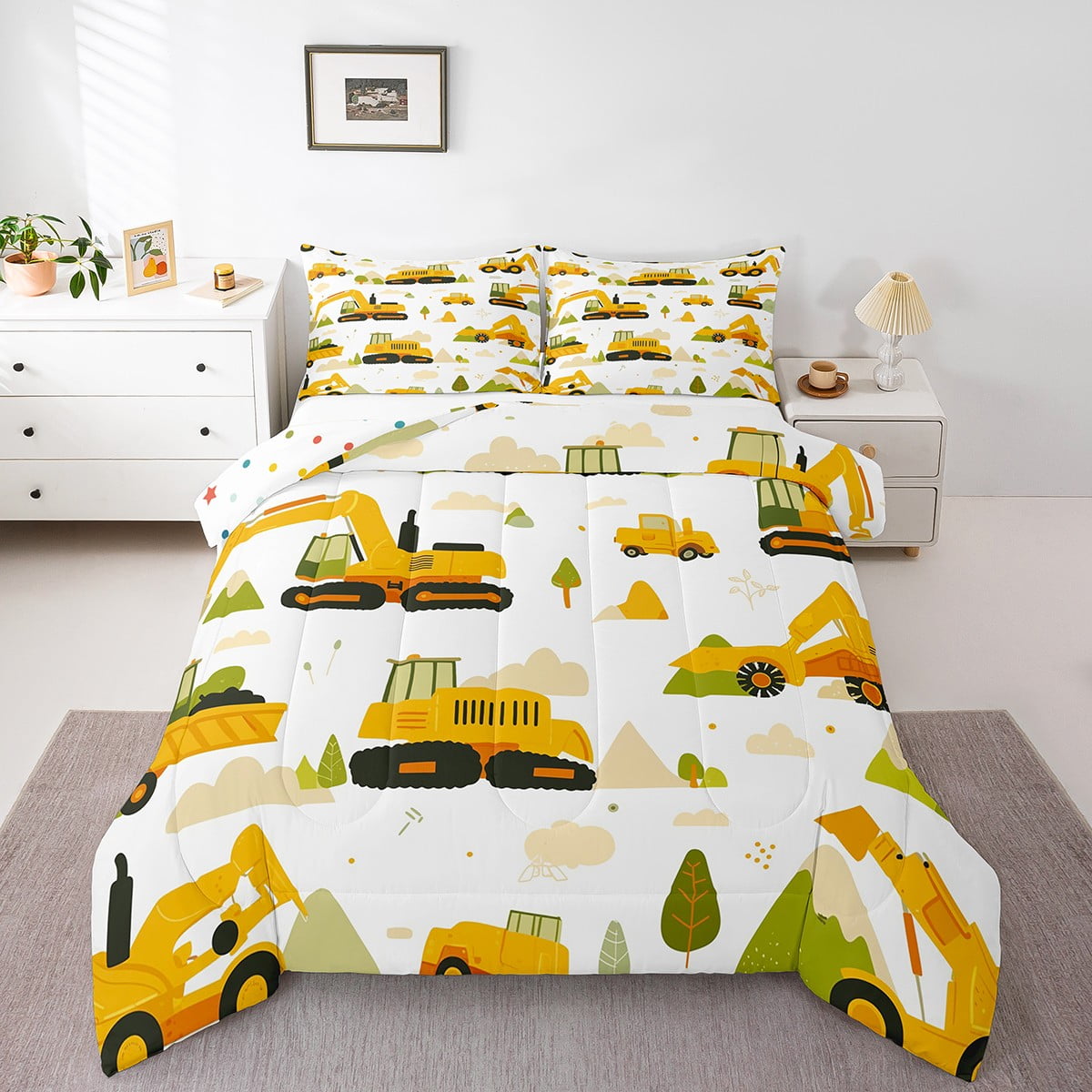 Excavator Comforter Set Twin Size And,Construction Truck Print Bedding ...