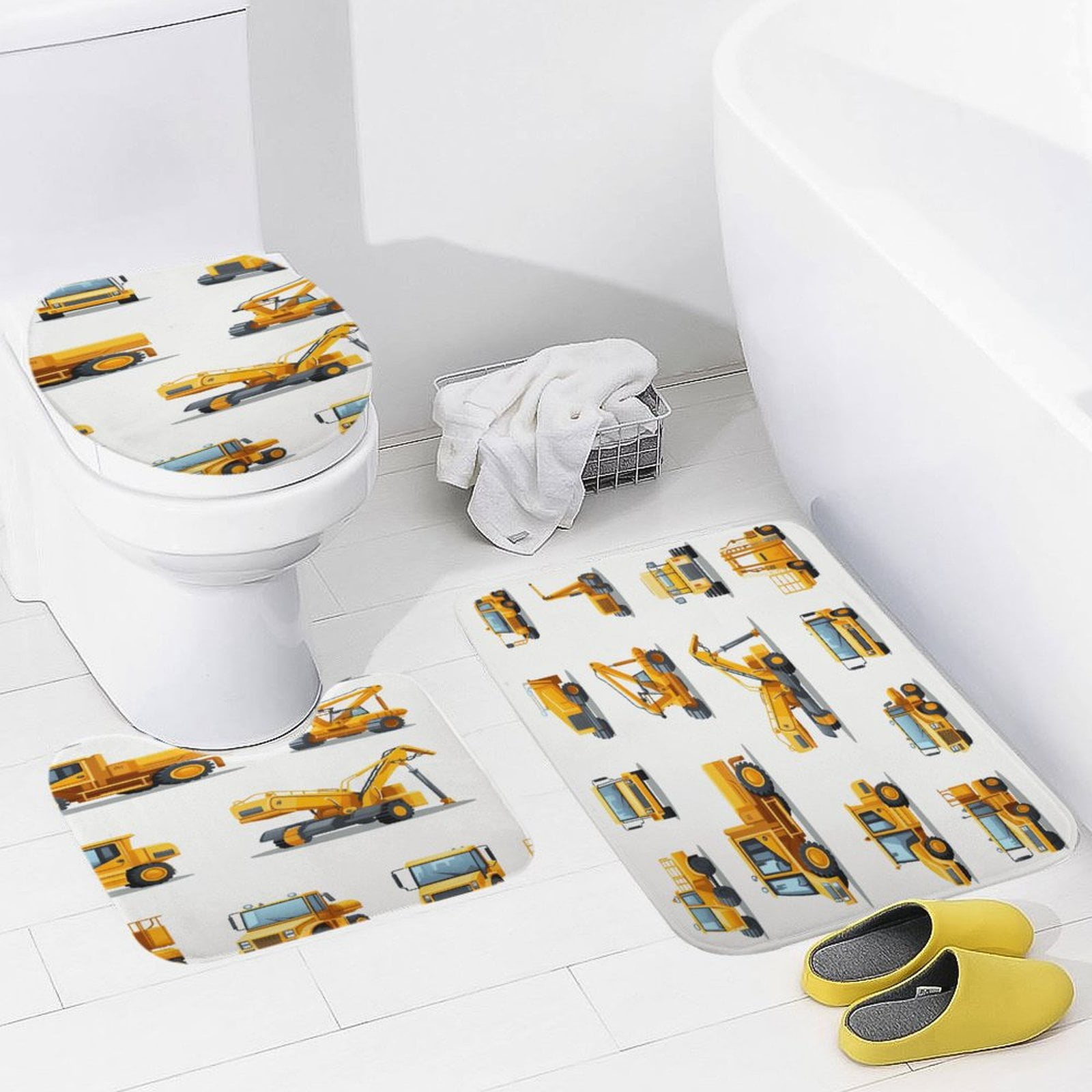 Excavator Construction Vehicle Truck 3 Piece Bath Rugs Mat Set, Flannel ...