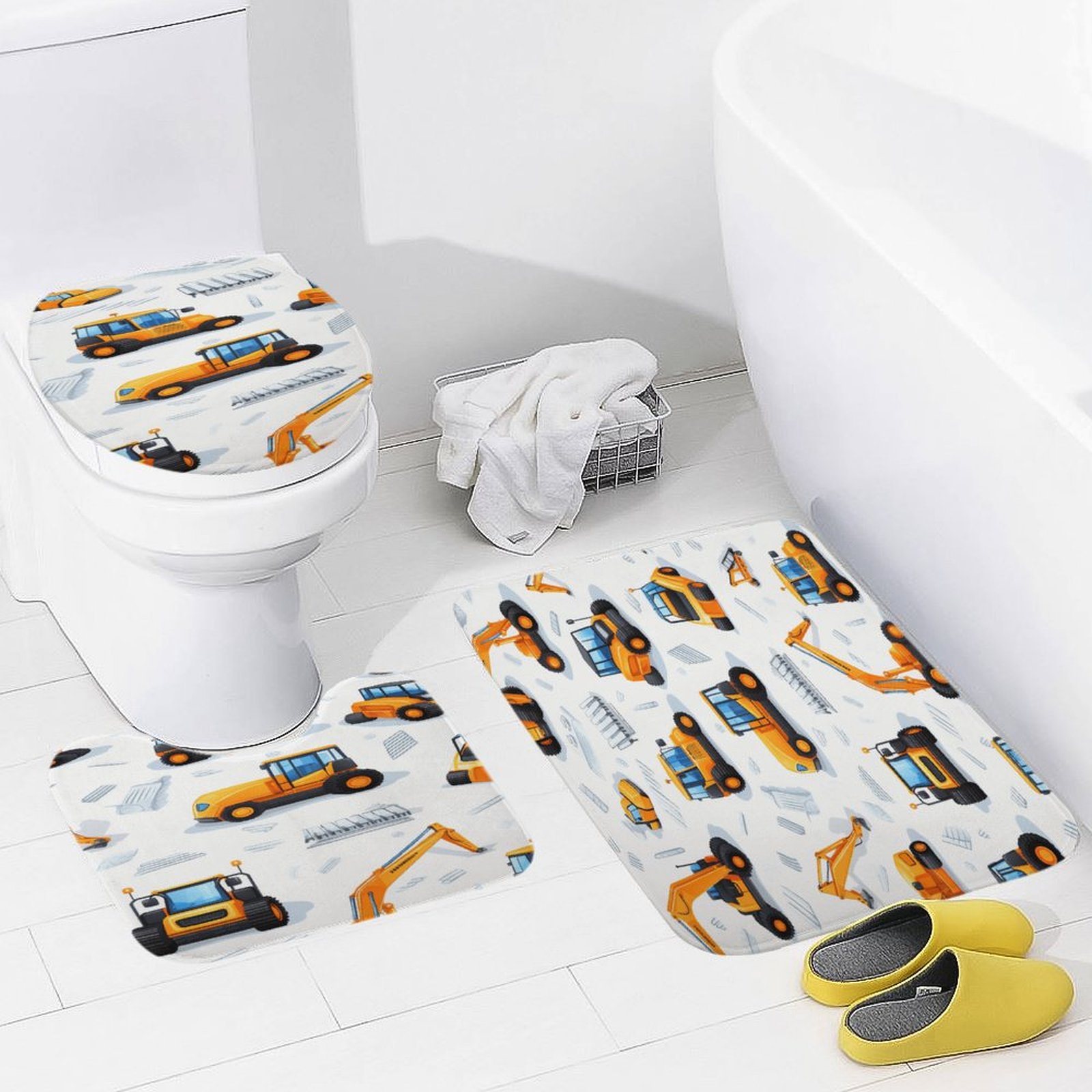 Excavator Construction Vehicle Truck 3 Piece Bath Rugs Mat Set, Flannel ...