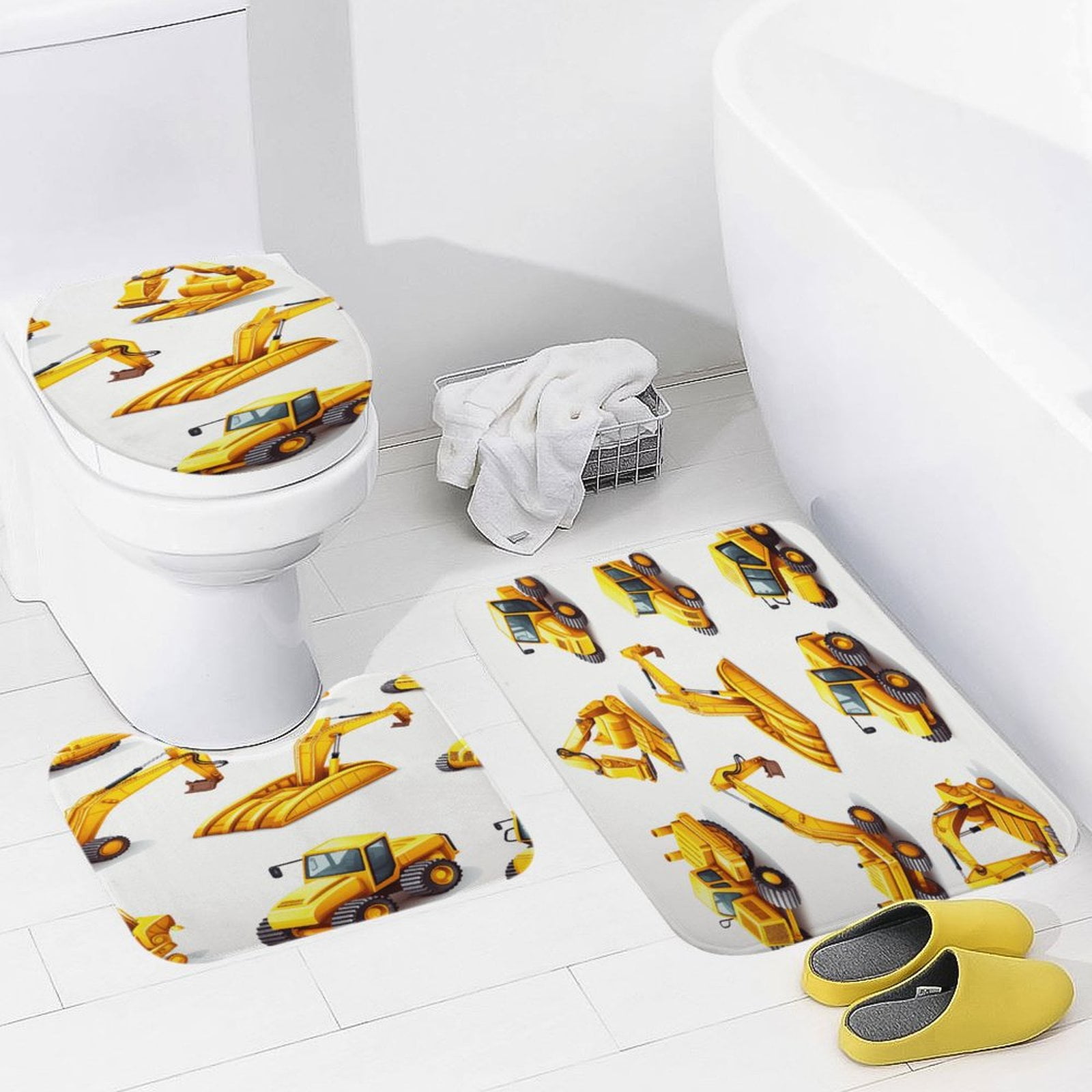 Excavator Construction Vehicle Truck 3 Piece Bath Rugs Mat Set, Flannel ...