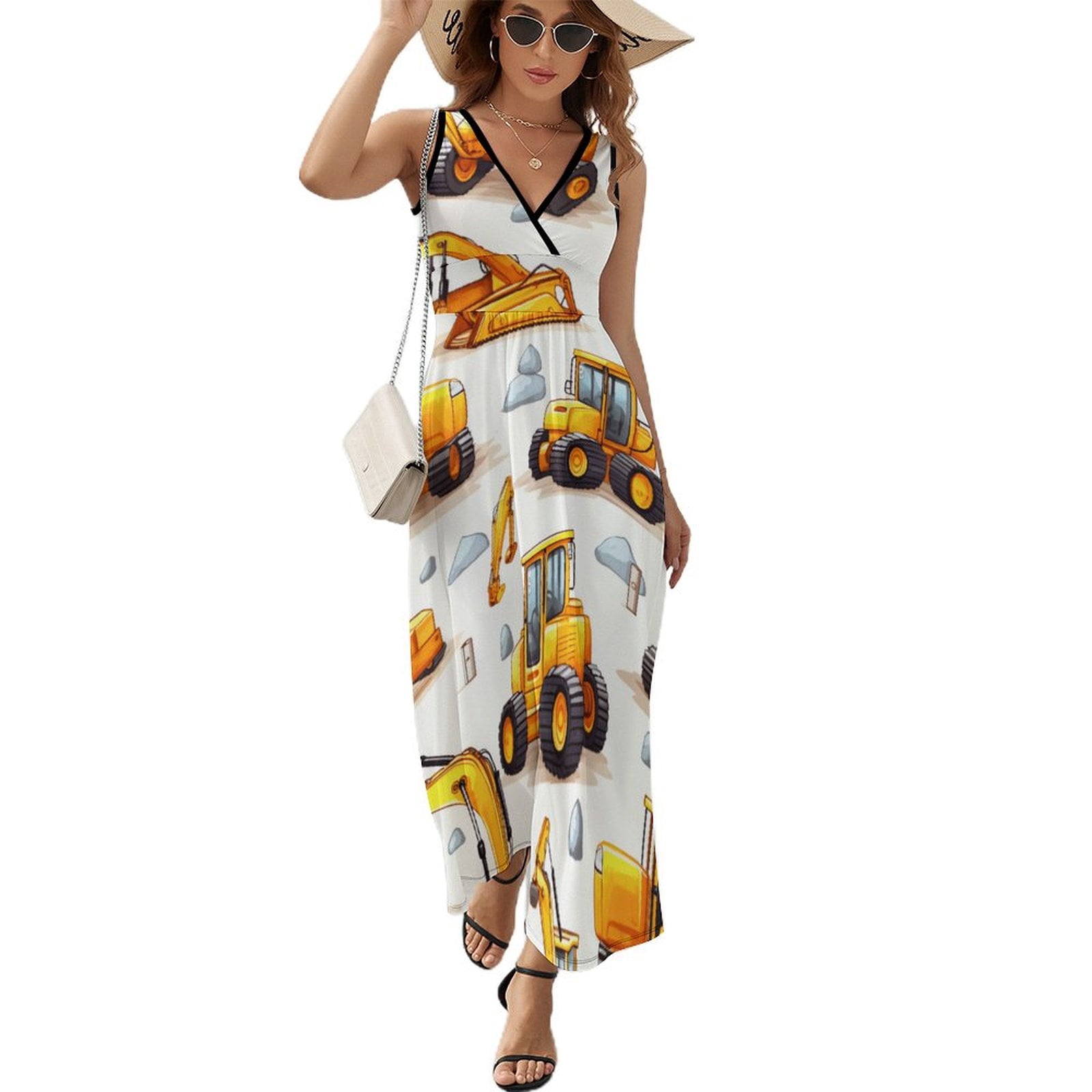 Excavator Construction Vehicle Truck Art Sleeveless Dress Women's ...