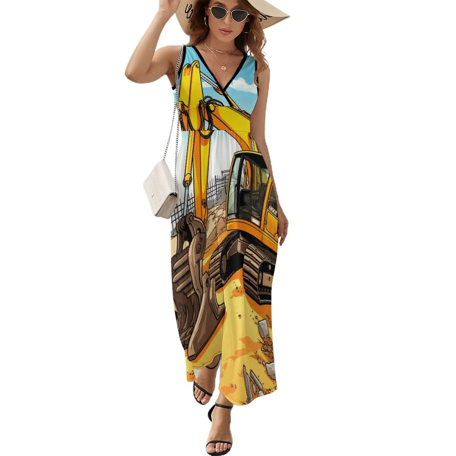 Excavator Construction Vehicle Truck Art Sleeveless Dress Women's ...