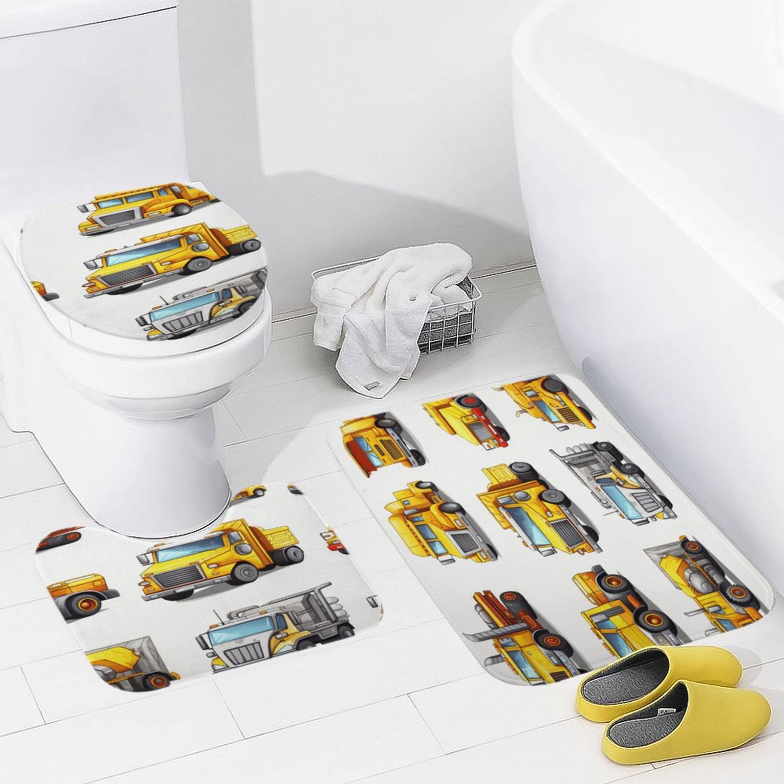 Excavator Construction Vehicle Truck Bathroom Mats Set 3-piece Bath ...