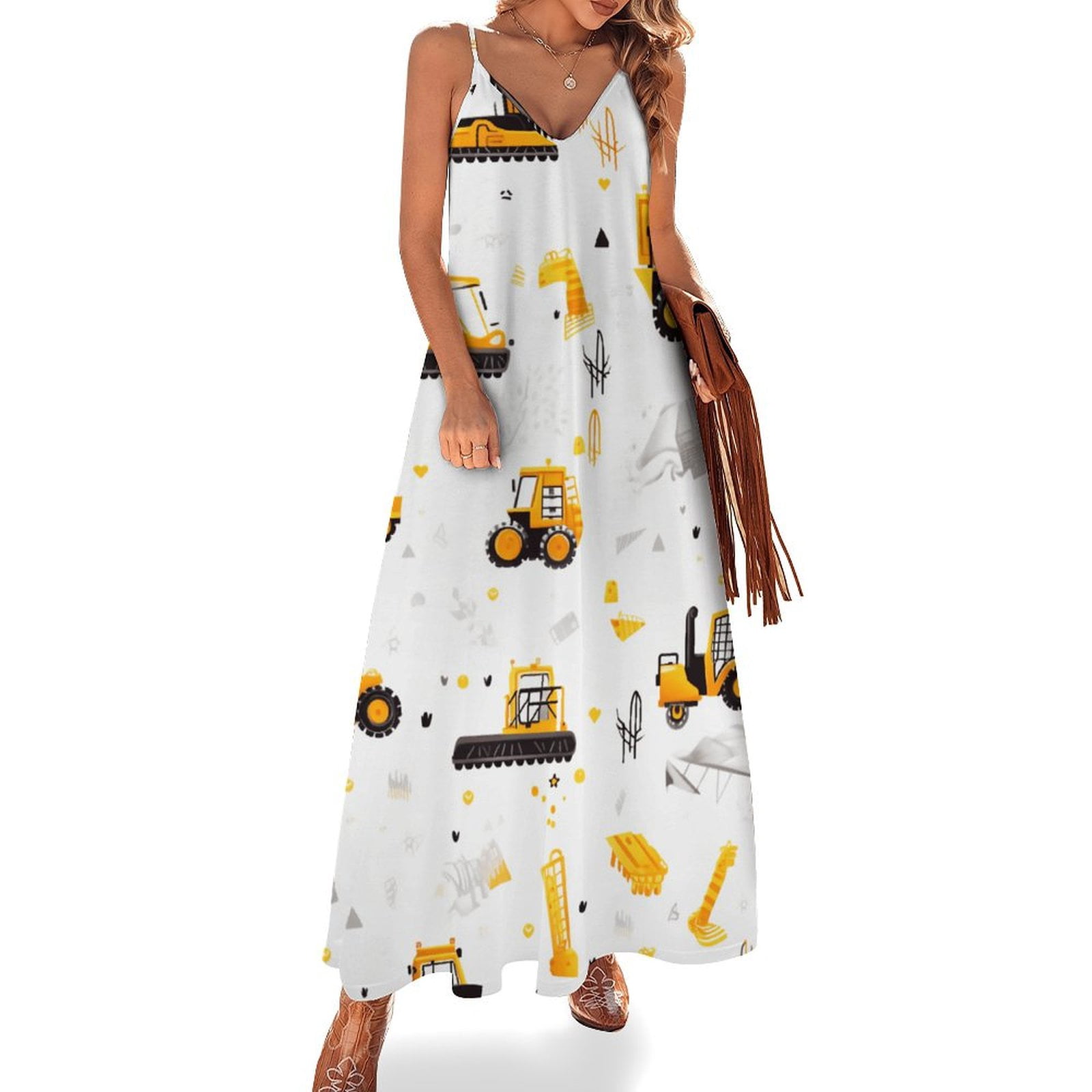 Excavator Construction Vehicle Truck Design Sleeveless Dress Woman ...