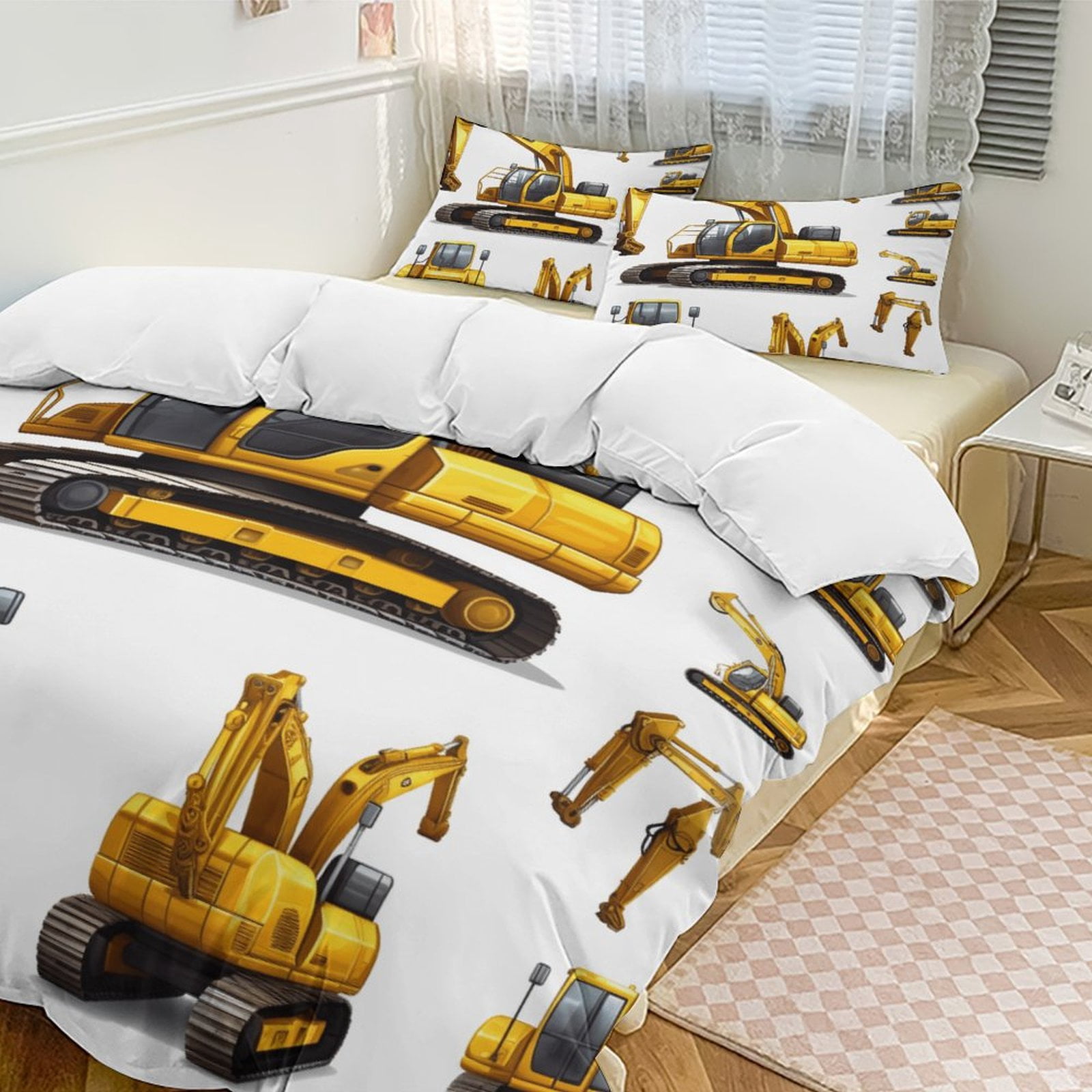 Excavator Construction Vehicle Truck Duvet Cover Set Themed Multicolor ...