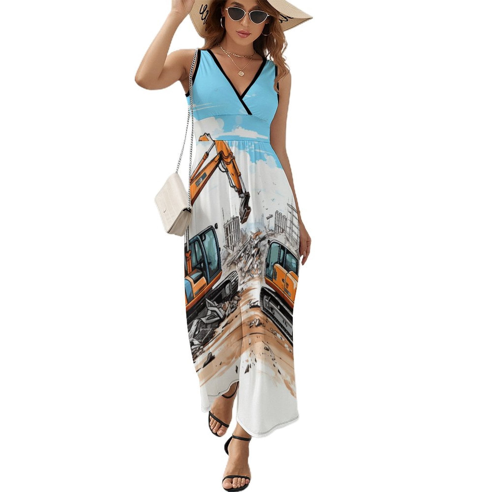 Excavator Construction Vehicle Truck Pattern Design Sleeveless Dress ...