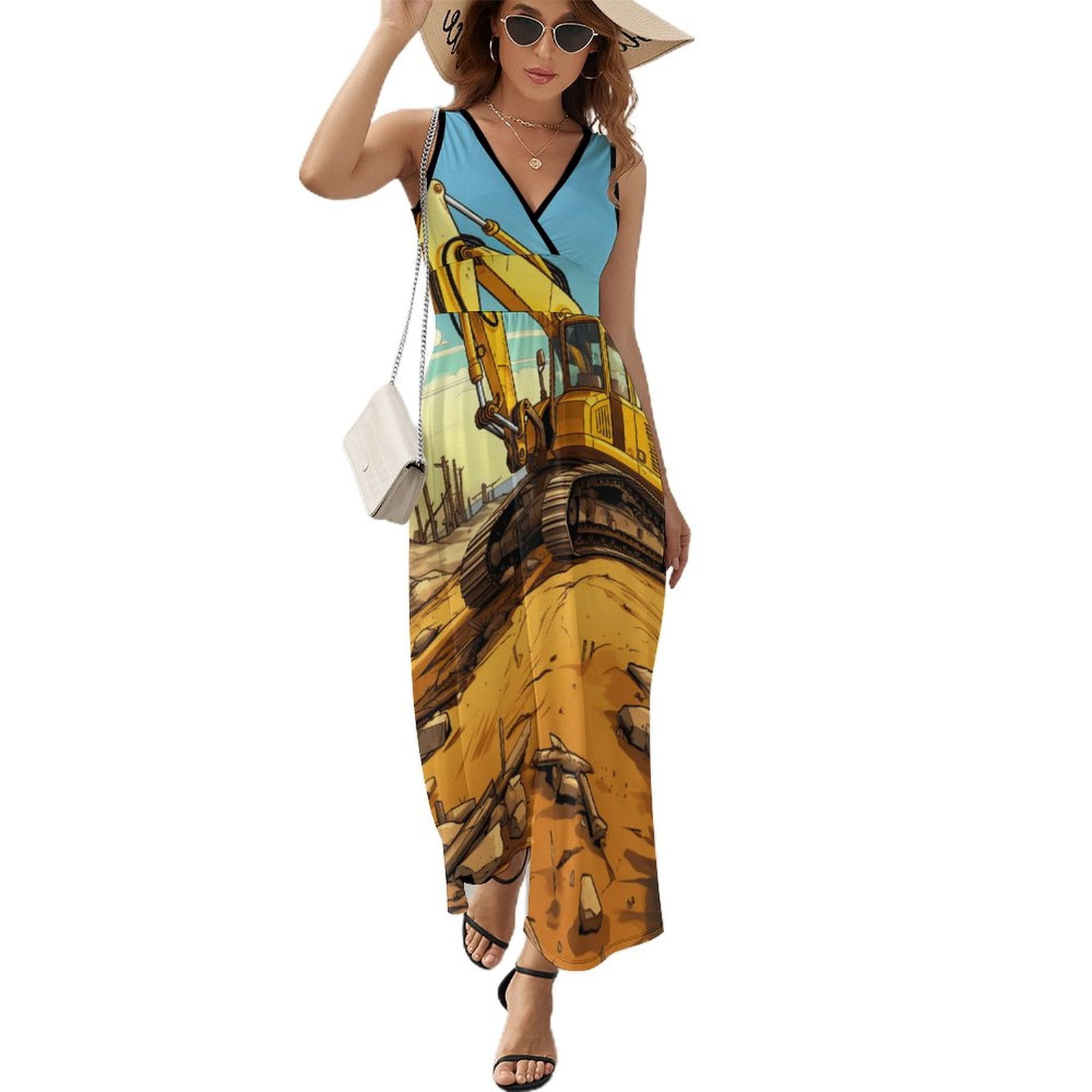 Excavator Construction Vehicle Truck Pattern Design Sleeveless Dress ...