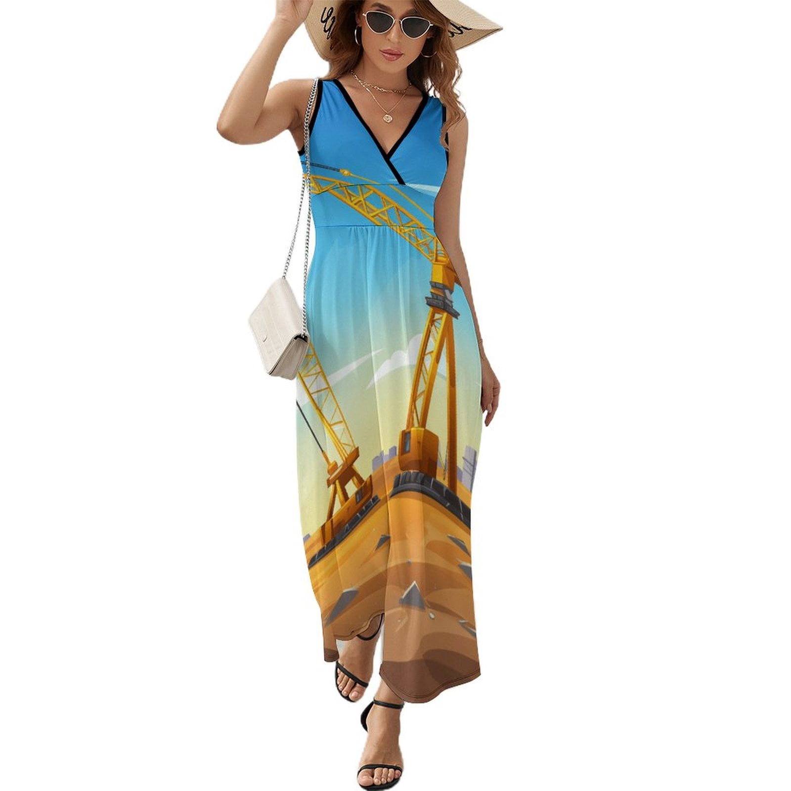 Excavator Construction Vehicle Truck Sleeveless Dress Female Clothing ...