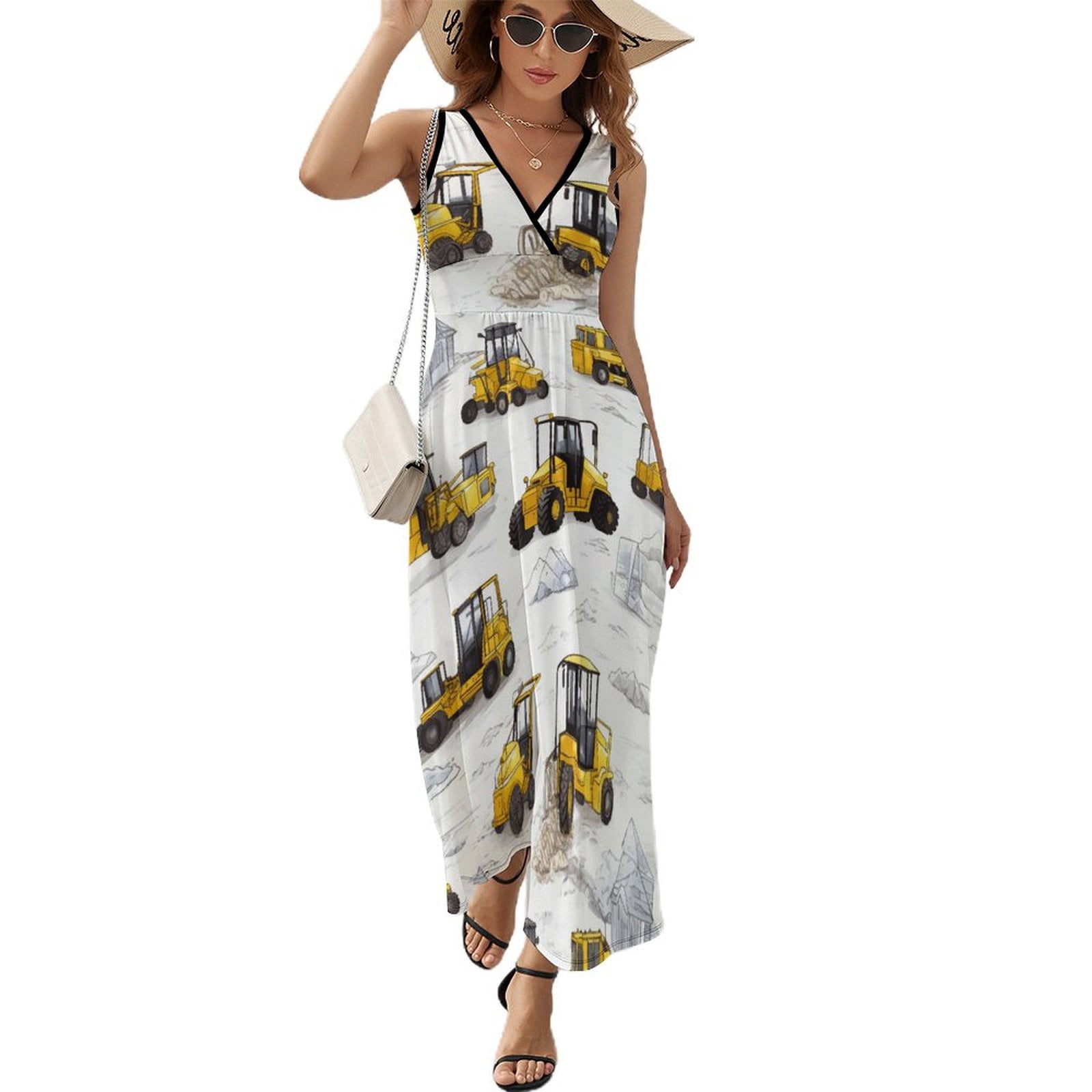 Excavator Construction Vehicle Truck Sleeveless Dress Female Clothing ...