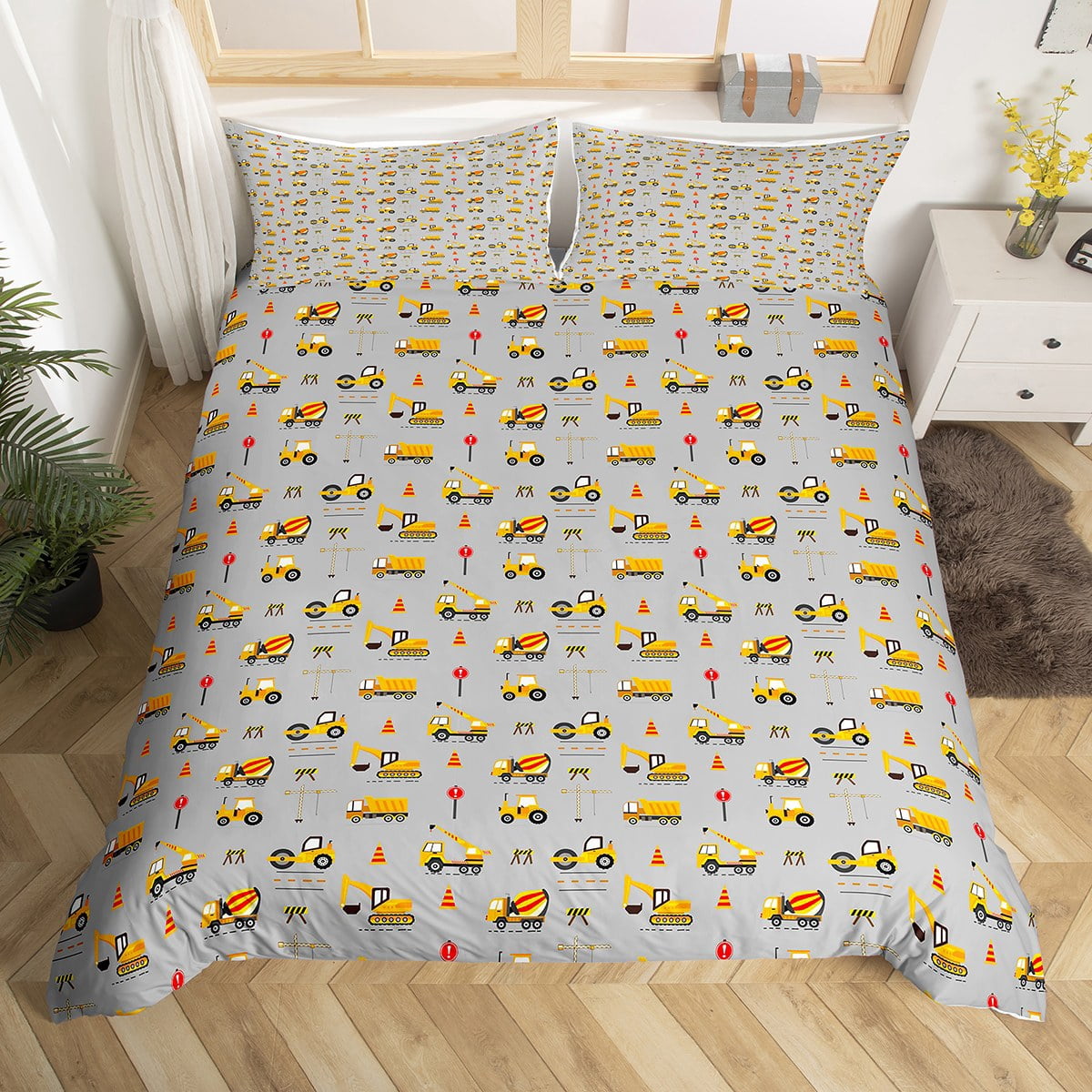 Excavator Duvet Cover King, Construction Truck Bedding Set, Tractor ...