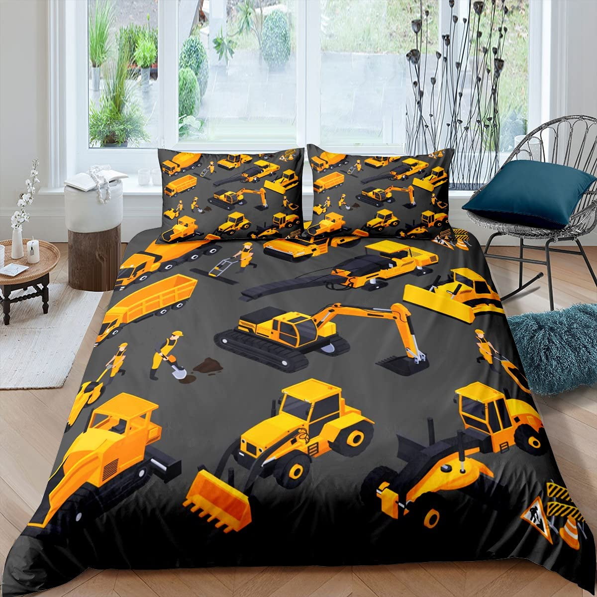 Excavator Duvet Cover Set Microfiber Tractor Truck Comforter Cover Twin ...