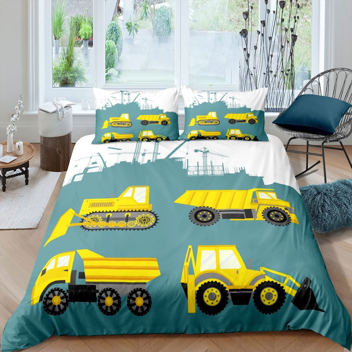 Excavator Duvet Cover Set Microfiber Tractor Truck Comforter Cover Twin ...