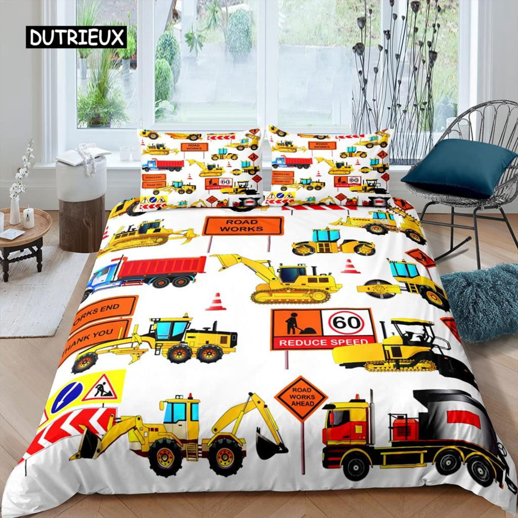 Excavator Duvet Cover Set Microfiber Tractor Truck Comforter Cover Twin ...