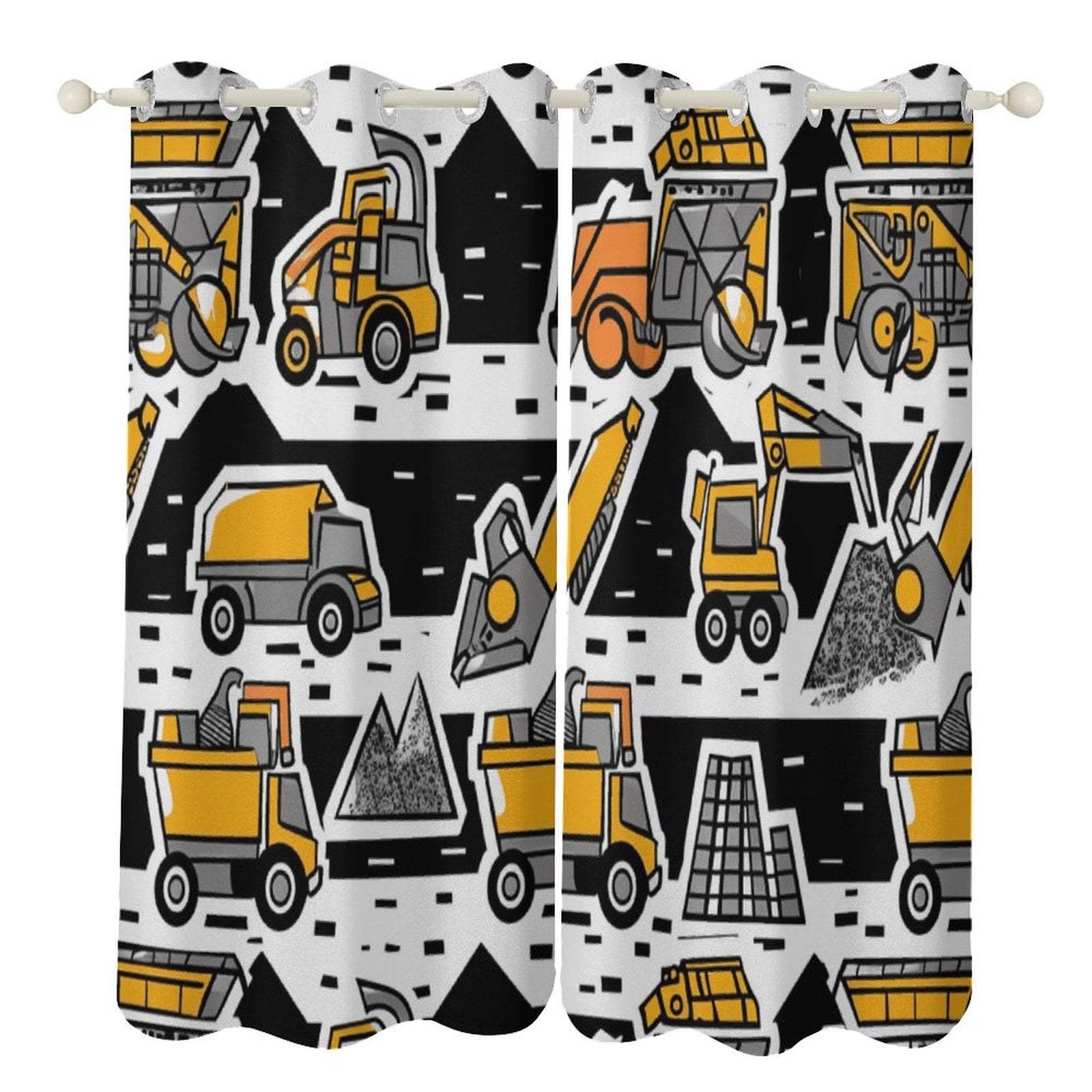 Excavator Fire Truck Racing Blackout Curtains for Bedroom Curtains ...