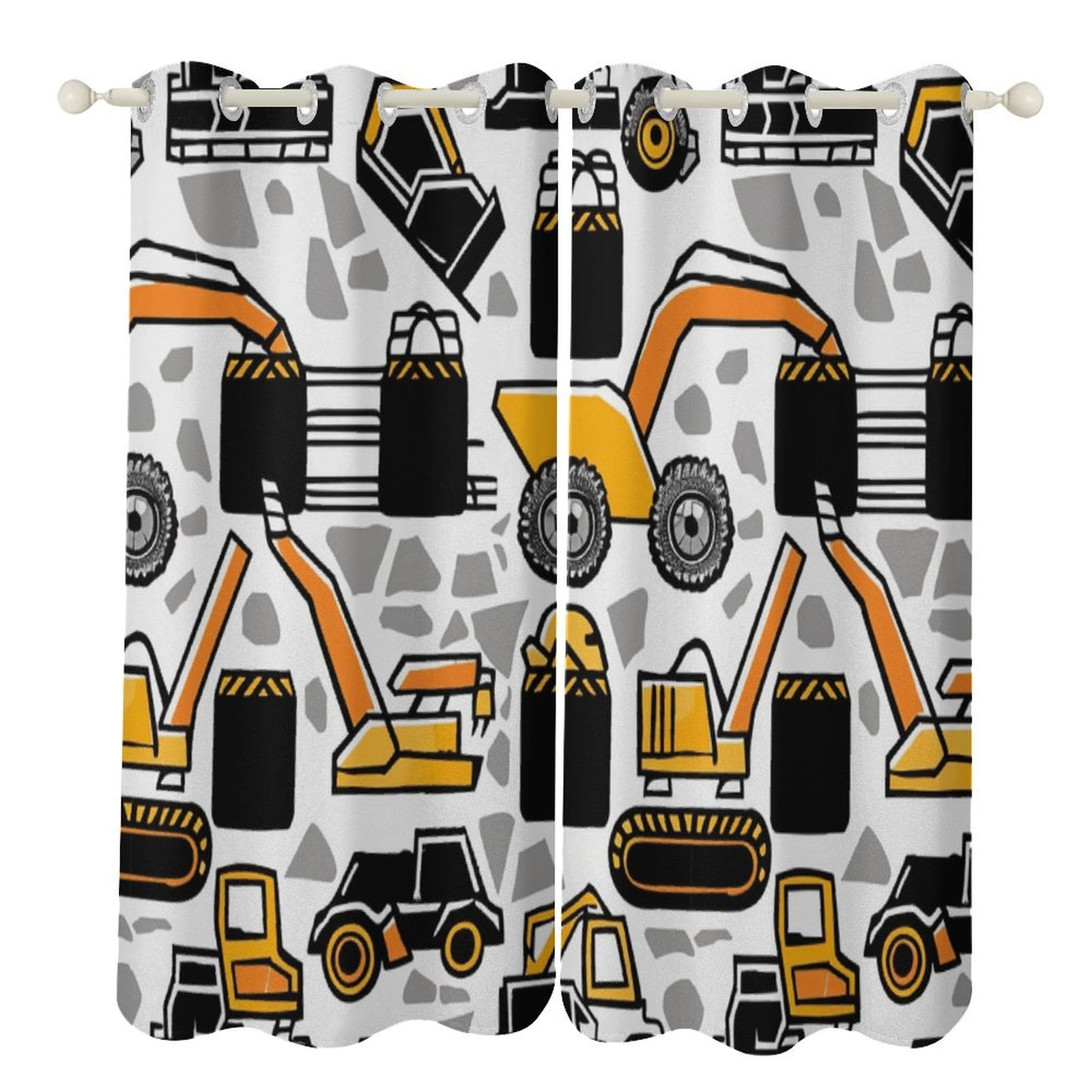 Excavator Fire Truck Racing Blackout Curtains for Bedroom Curtains ...