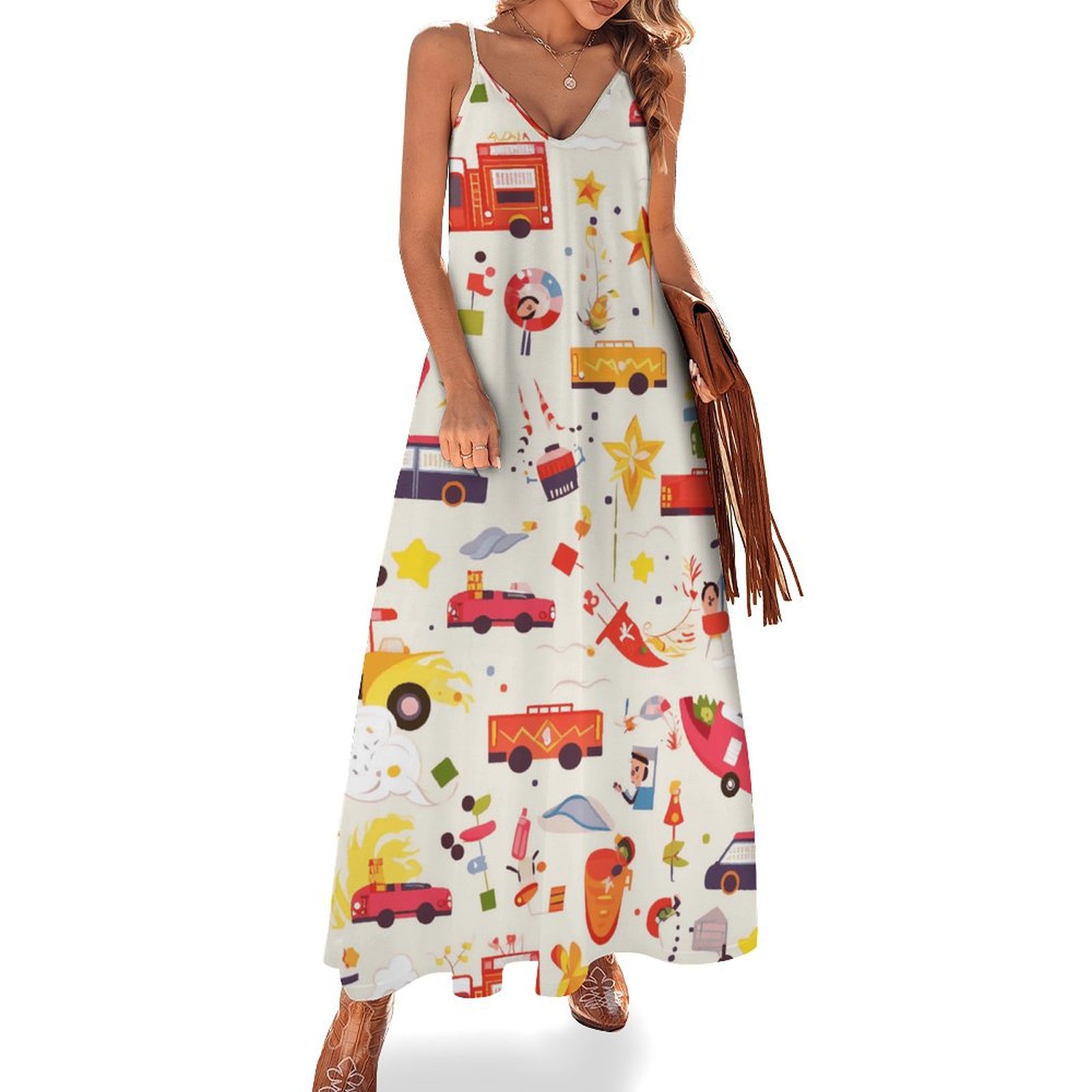 Excavator Fire Truck Racing Fine Art Sleeveless Dress Summer Dress ...