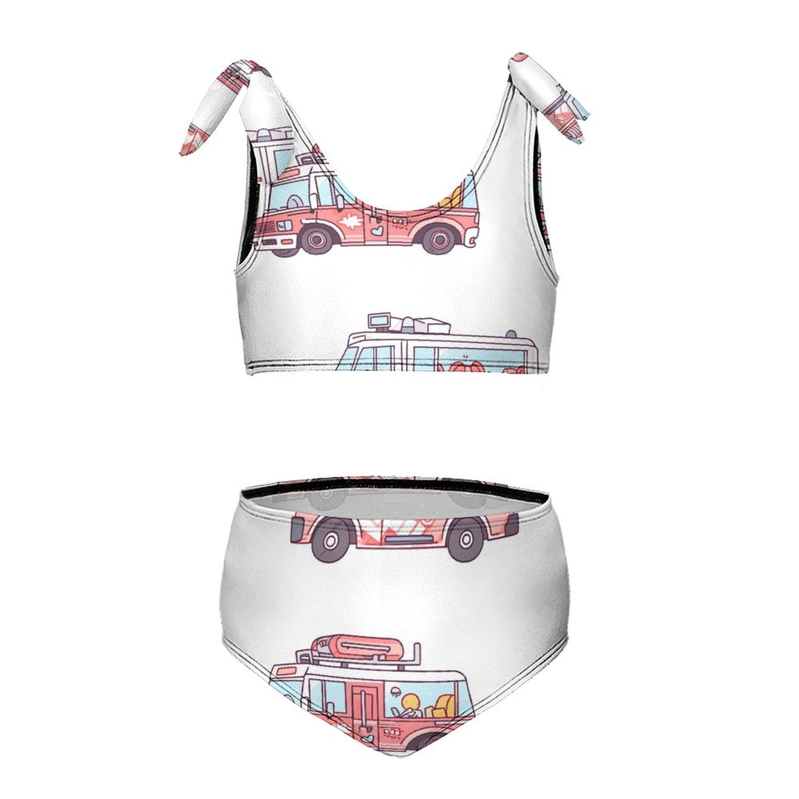 Excavator Fire Truck Racing Girls' beach sports two-piece swimsuit set ...