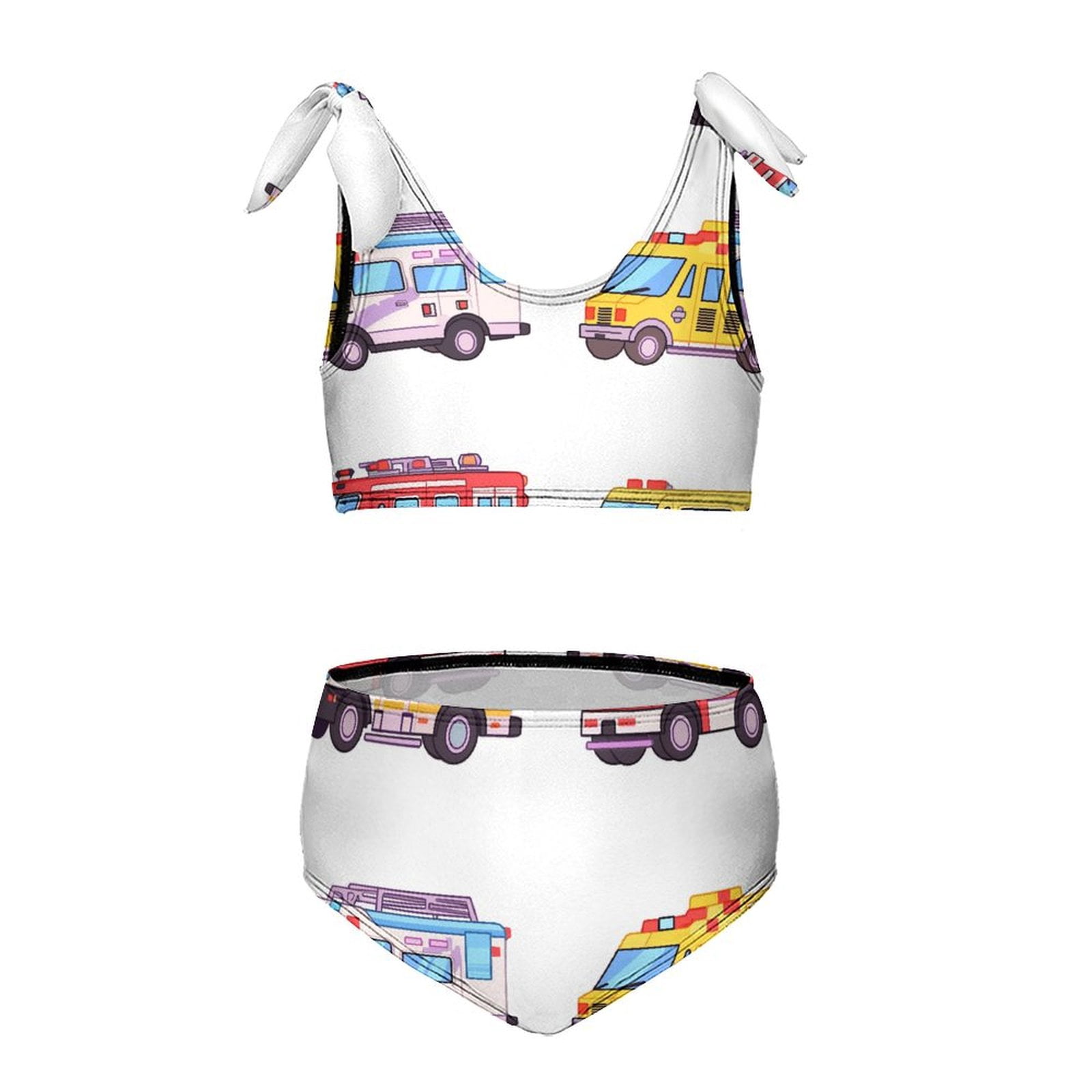 Excavator Fire Truck Racing Girls' beach sports two-piece swimsuit set ...