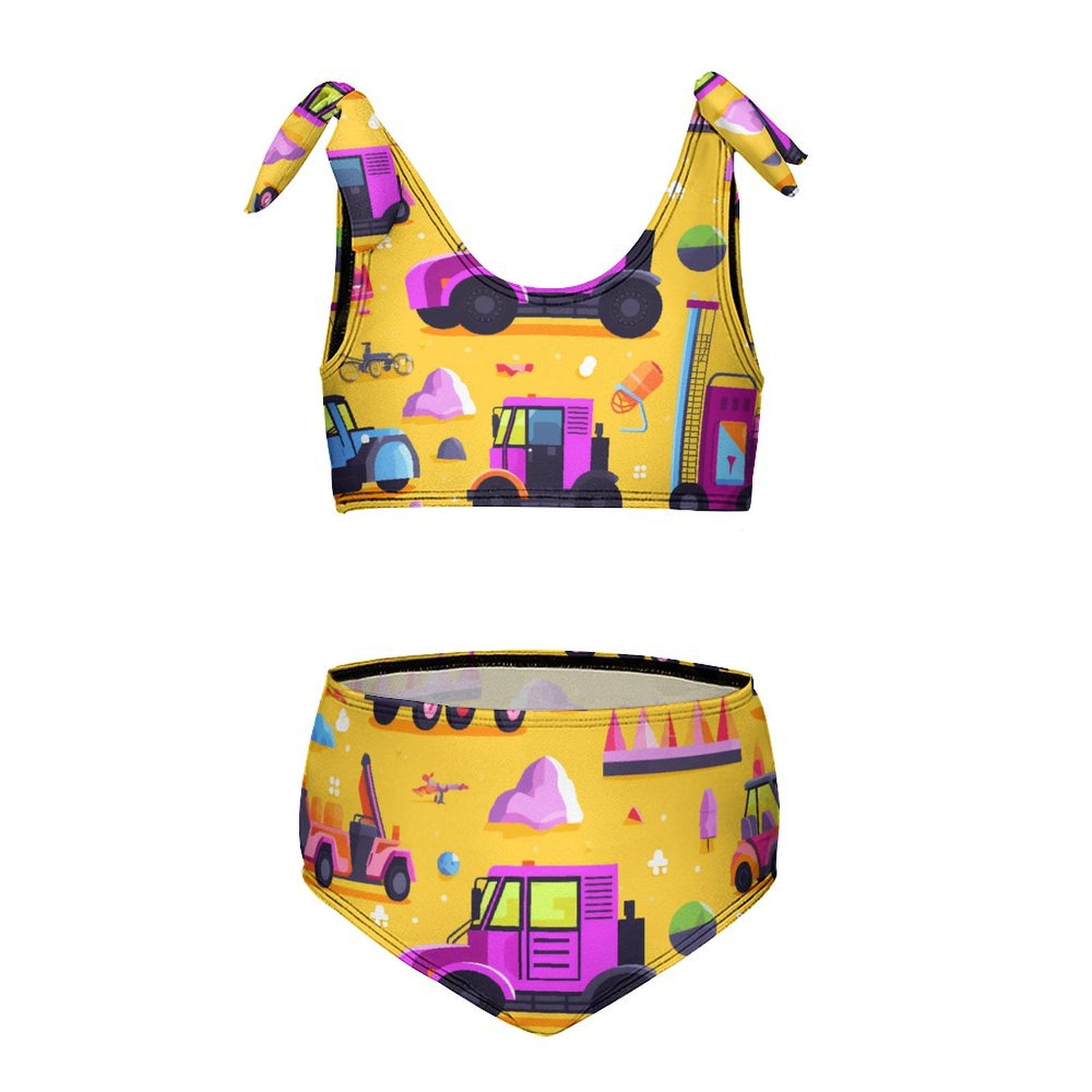 Excavator Fire Truck Racing Girls' beach sports two-piece swimsuit set ...