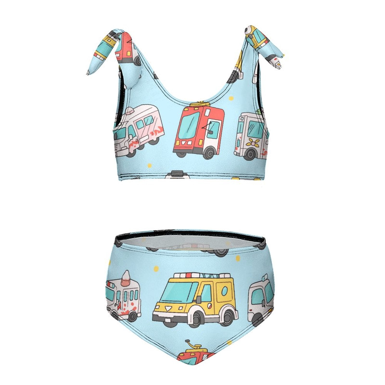 Excavator Fire Truck Racing Girls' beach sports two-piece swimsuit set ...