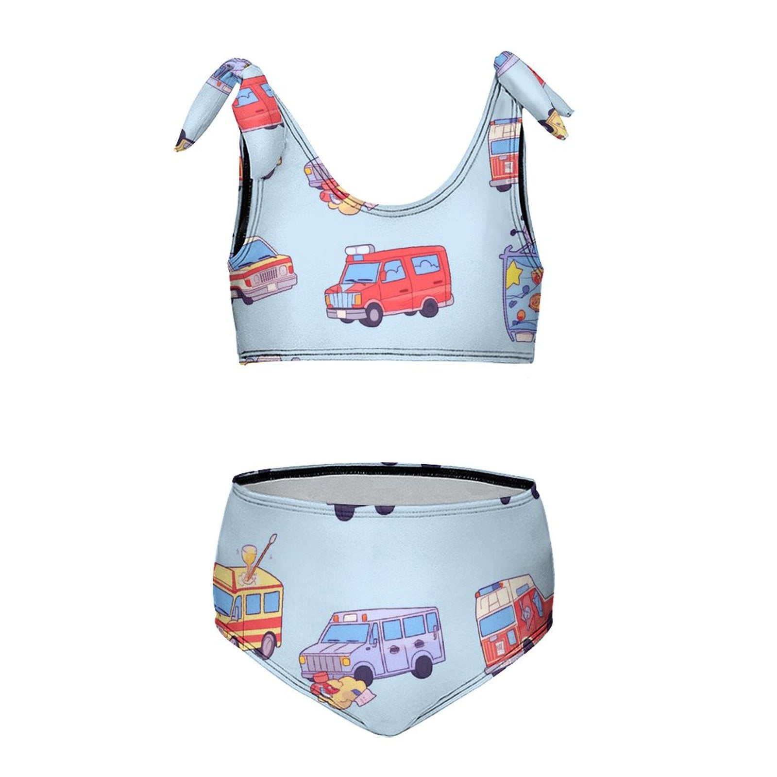 Excavator Fire Truck Racing Girls' beach sports two-piece swimsuit set ...