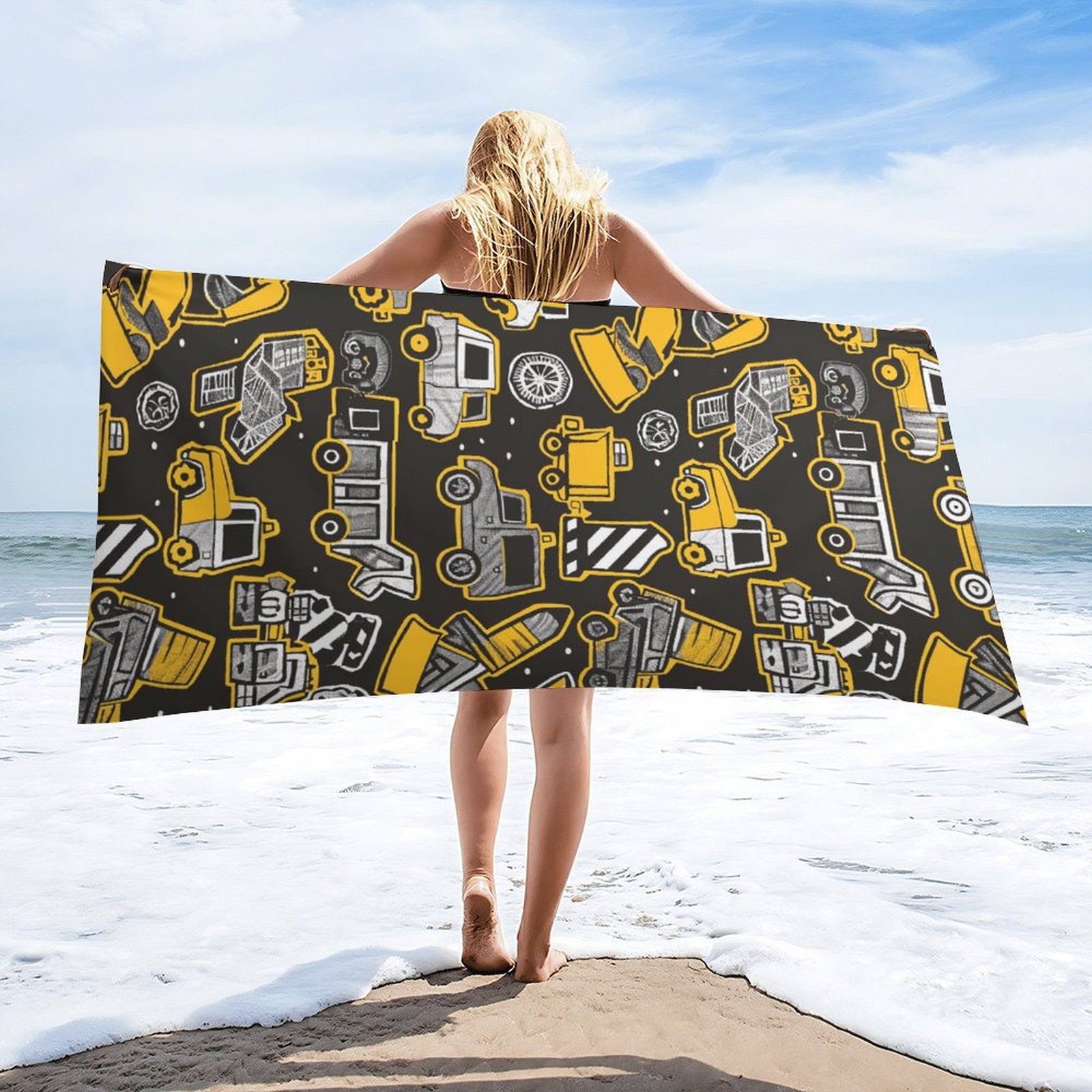 Excavator Fire Truck Racing Microfiber Beach Towel Lightweight 63''x32 ...