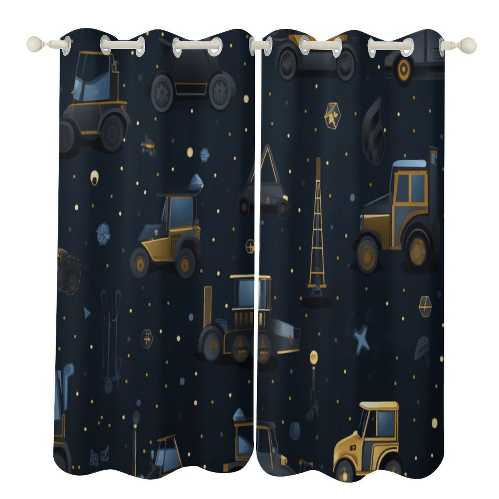 Excavator Fire Truck Racing Modern Window for Living Room Curtains for ...