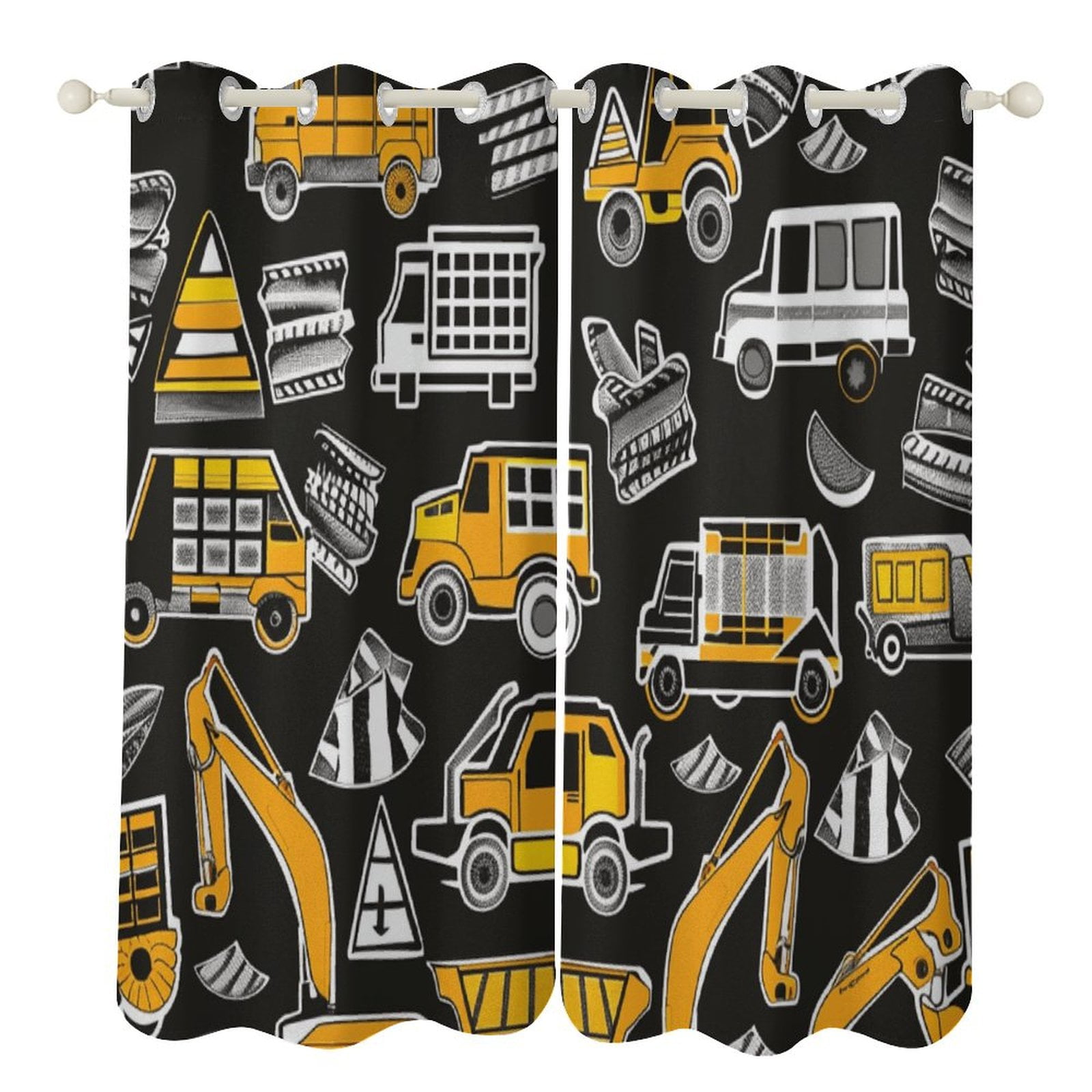 Excavator Fire Truck Racing Modern Window for Living Room Curtains for ...