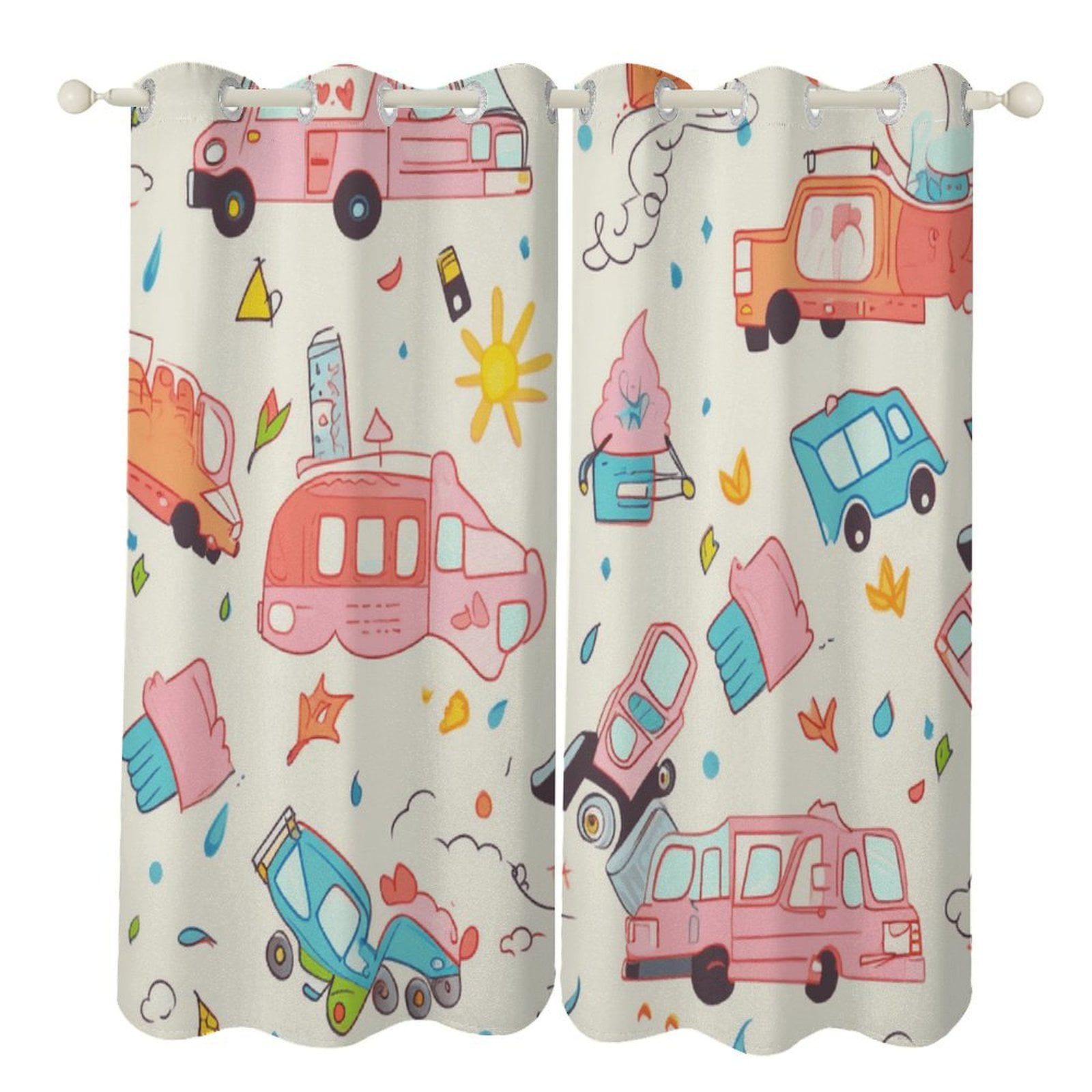 Excavator Fire Truck Racing Modern Window for Living Room Curtains for ...