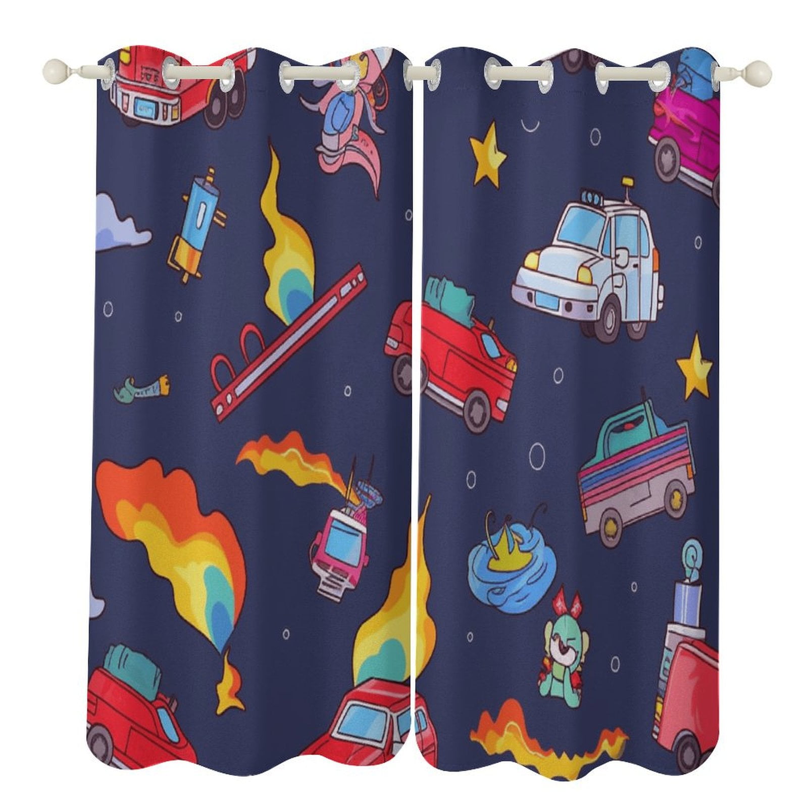 Excavator Fire Truck Racing Modern Window for Living Room Curtains for ...