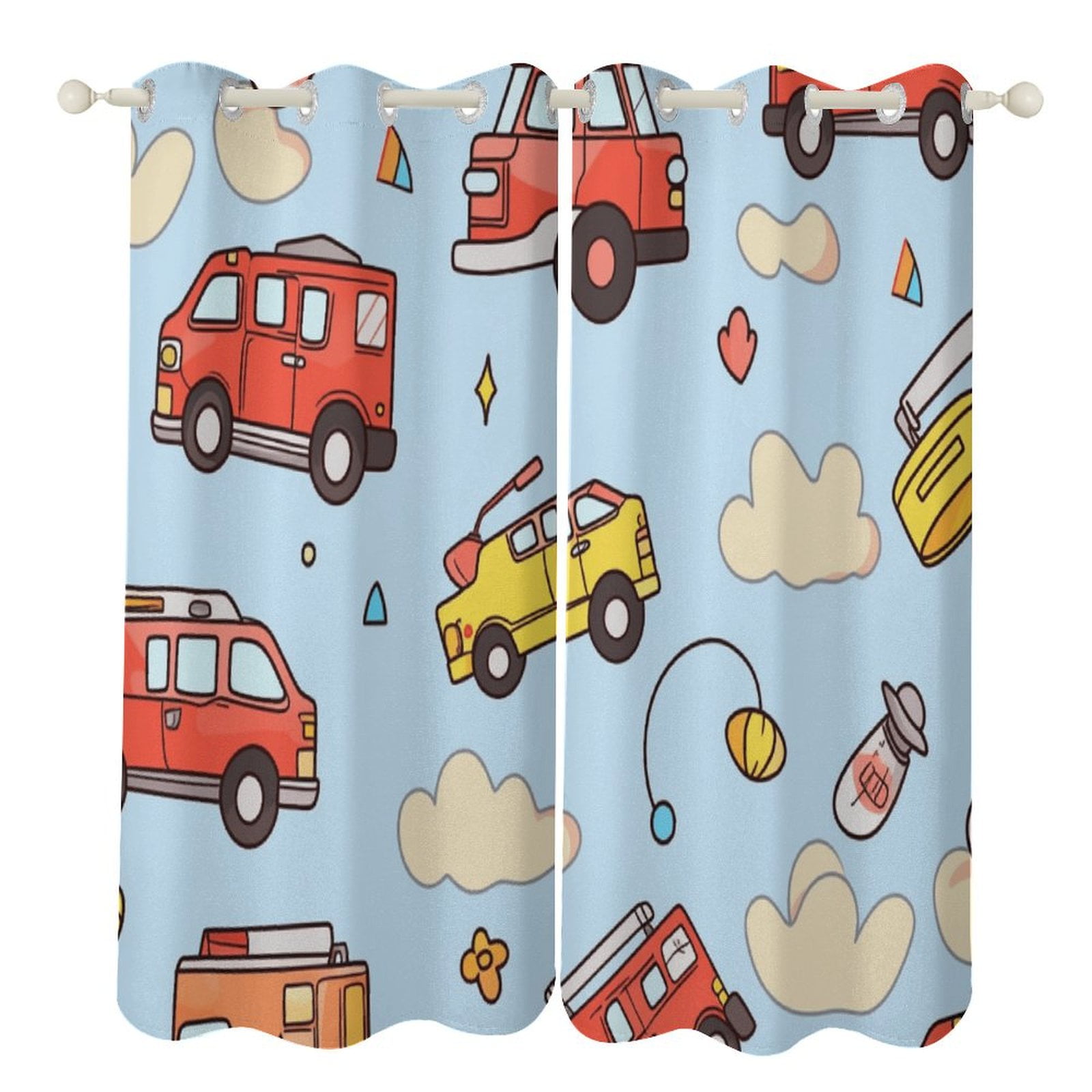 Excavator Fire Truck Racing Modern Window for Living Room Curtains for ...