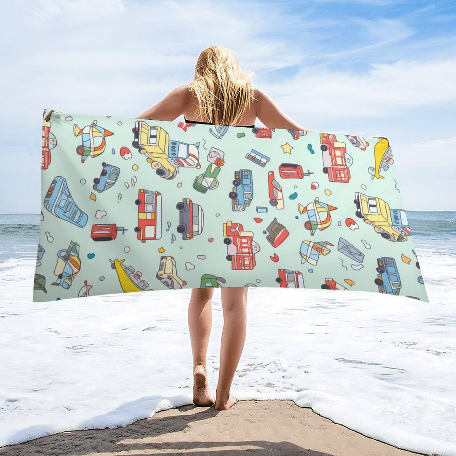 Excavator Fire Truck Racing Oversized Beach Towel XL Pool Camping Swim ...