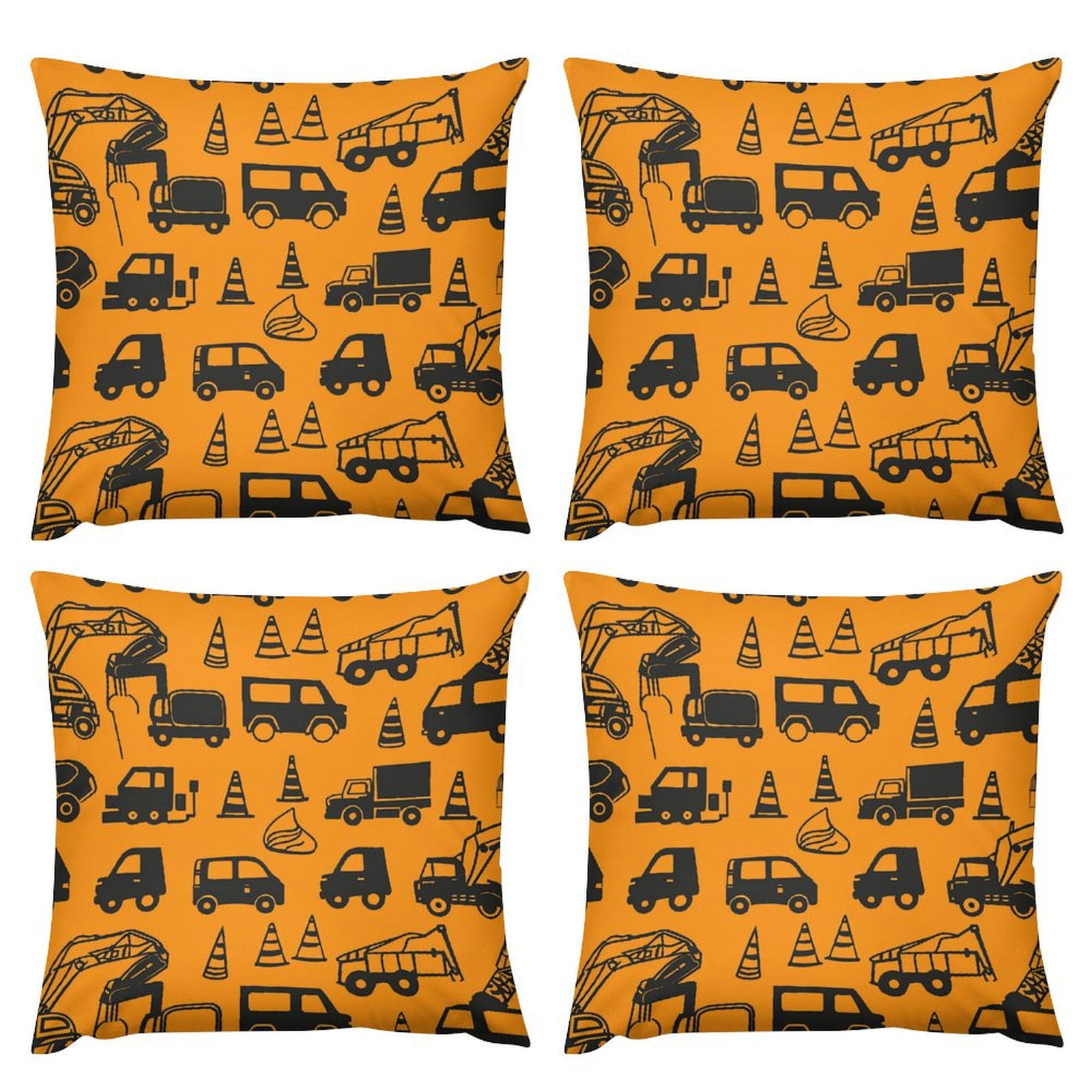 Excavator Fire Truck Racing Pillow Covers 16 "x16 " Set of 4，Modern ...