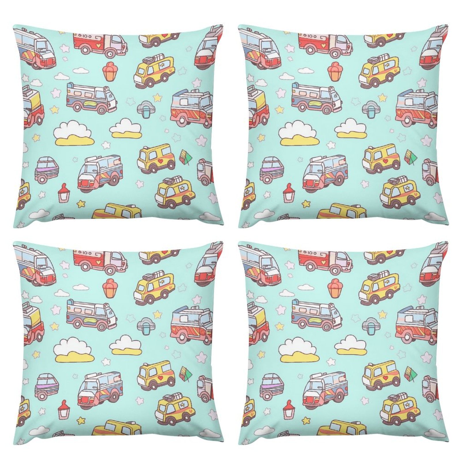 Excavator Fire Truck Racing Pillow Covers 16 "x16 " Set of 4，Modern ...