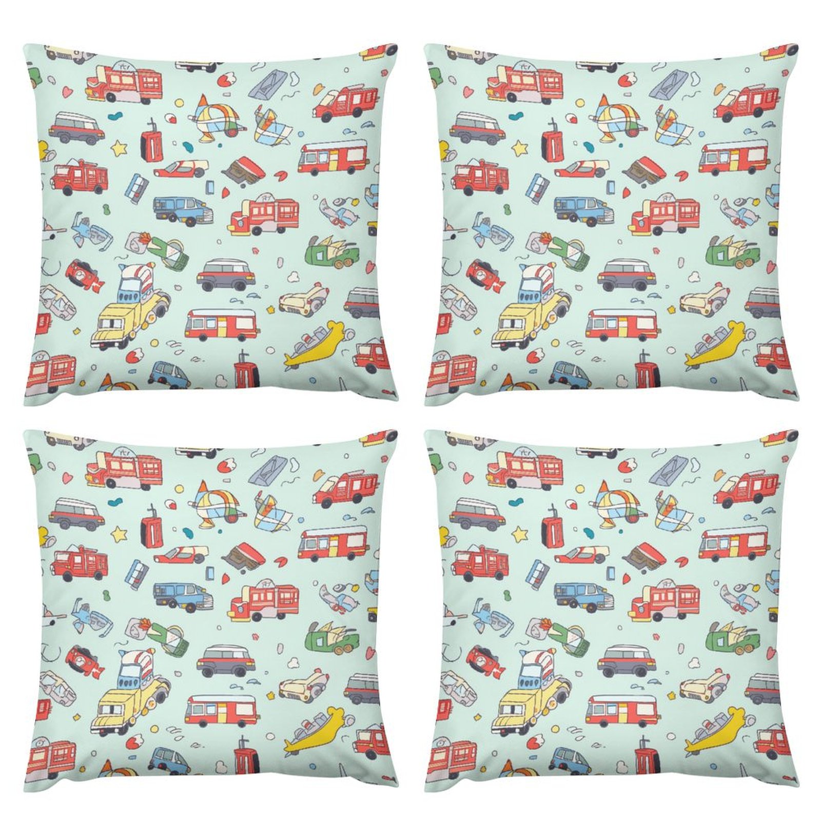 Excavator Fire Truck Racing Pillow Covers 18 "x18 " Set of 4，Modern ...