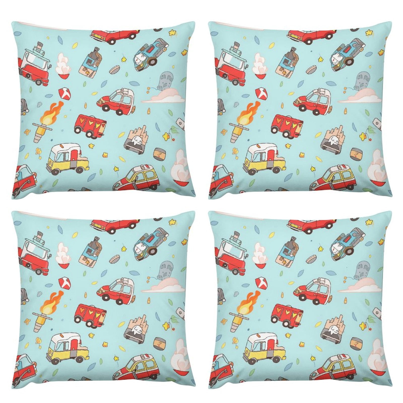 Excavator Fire Truck Racing Pillow Covers 18 "x18 " Set of 4，Modern ...