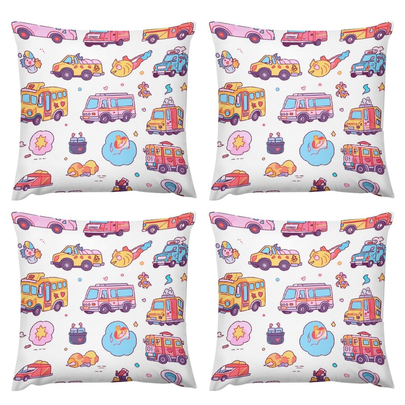 Excavator Fire Truck Racing Pillow Covers 18 "x18 " Set of 4，Modern ...