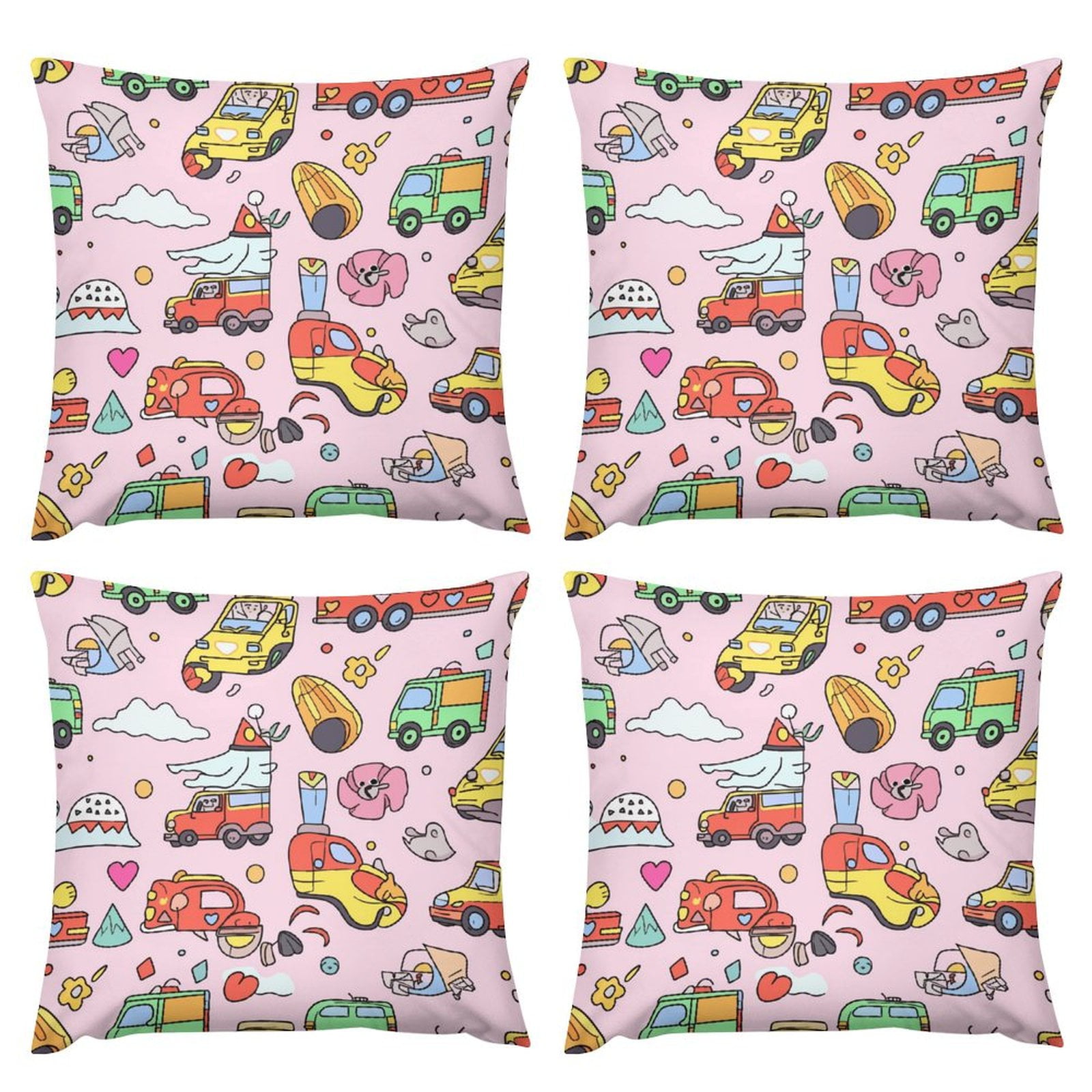 Excavator Fire Truck Racing Pillow Covers 18 "x18 " Set of 4，Modern ...